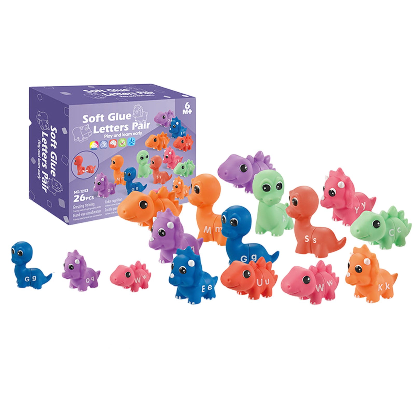 WhimsyHive Dinosaur Alphabet Learning Set for Toddlers Age 2-4, with 10 ...