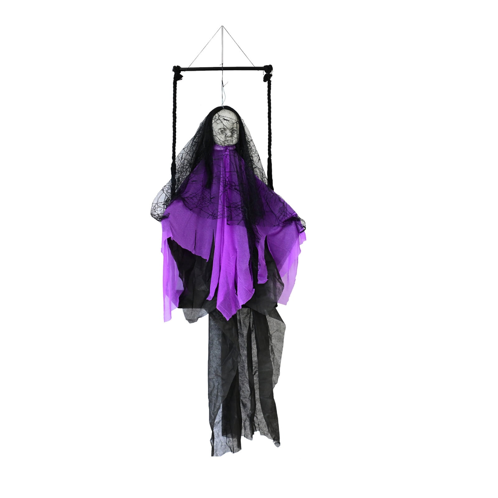 WhimsyHive Halloween Swing Ghost Decor - Purple Gauze Hanging Phantom ...