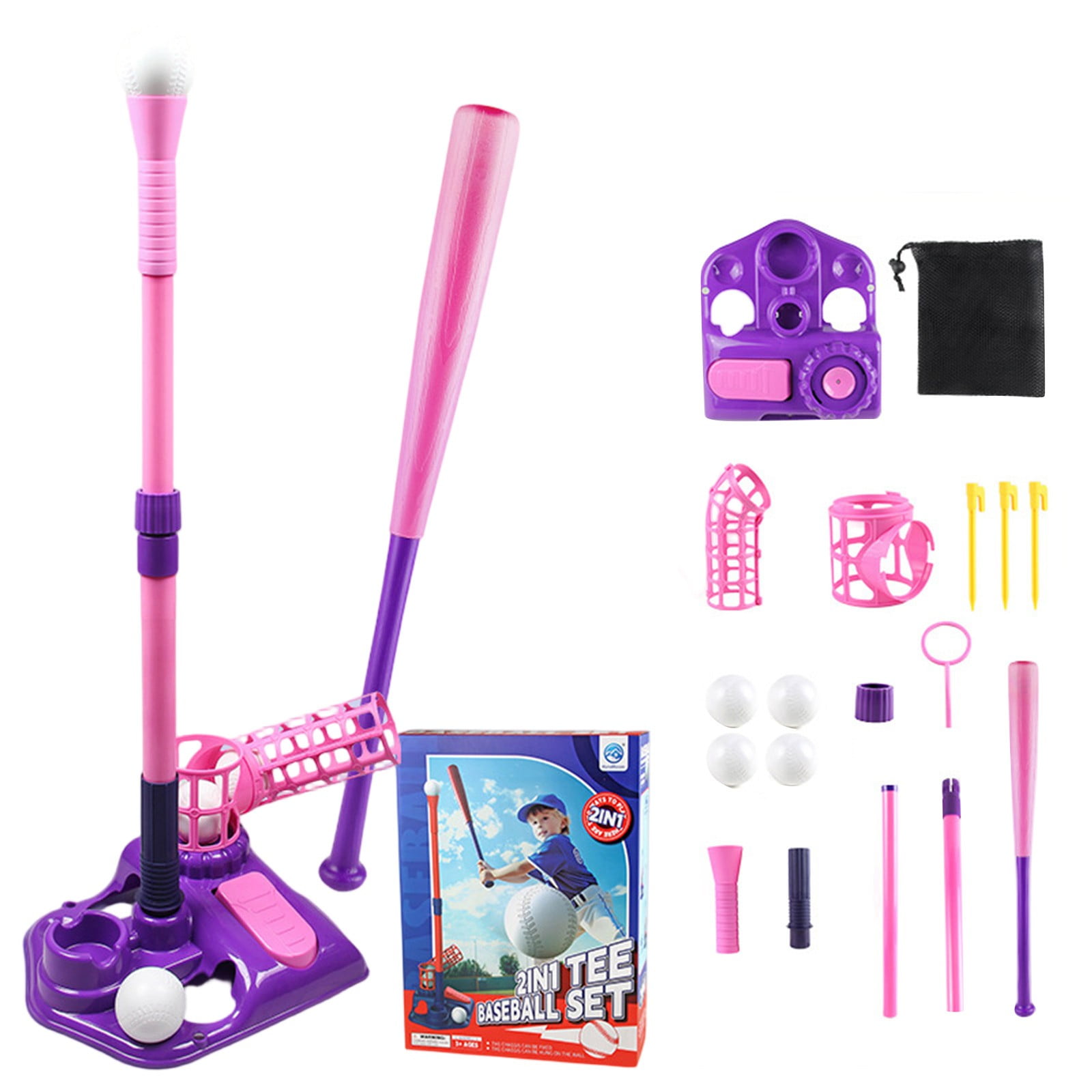 WhimsyHive Tee Ball Set for Kids with Retractable Pitching Machine ...