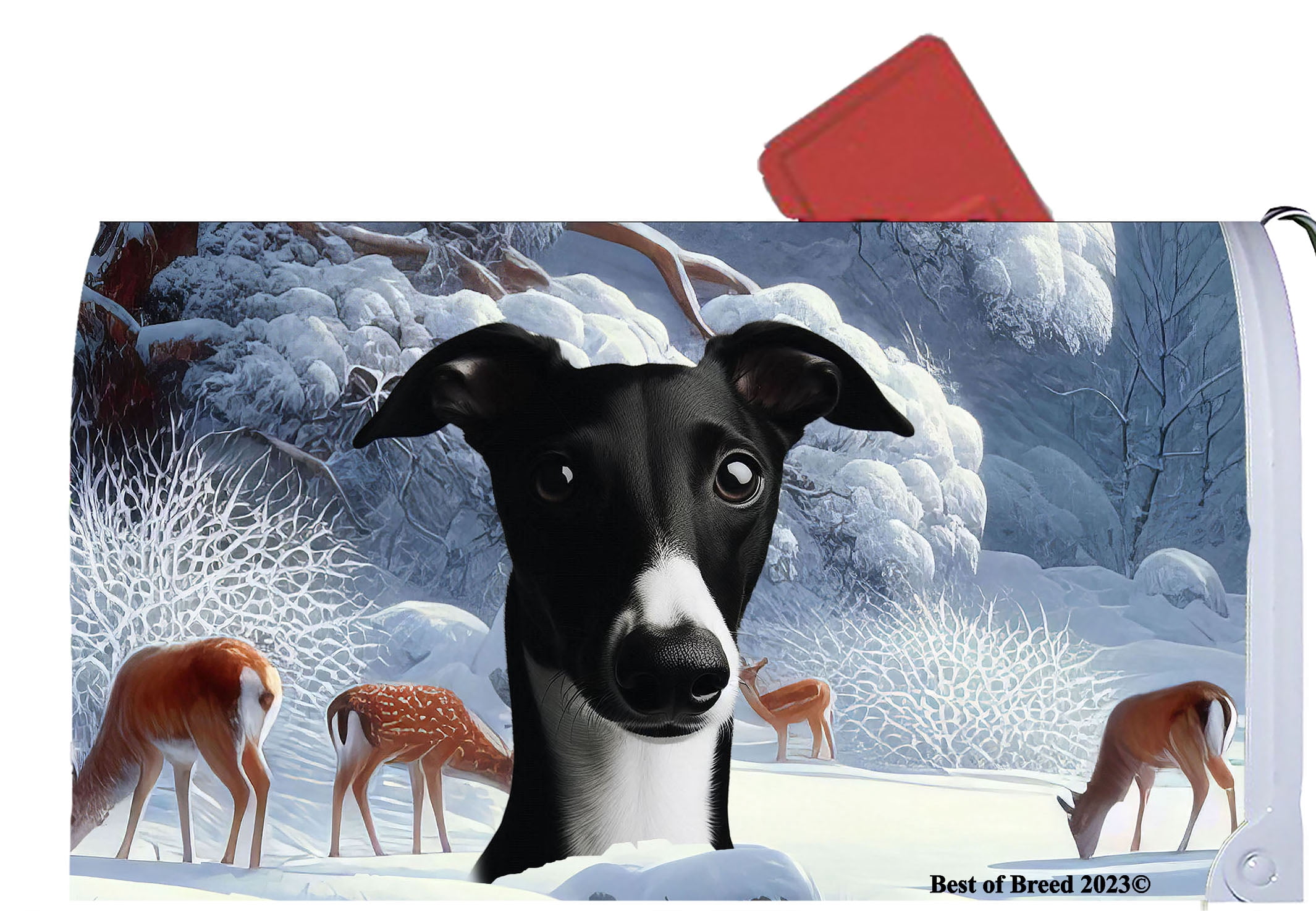 Whippet Black/White- Best of Breed Winter Wonderland Dog Breed Mail Box ...