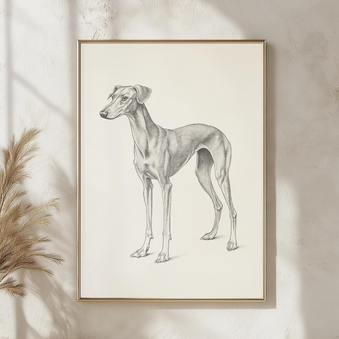 Whippet Dog Sketch Art Print, Elegant Canine Art Print, Vintage Dog ...