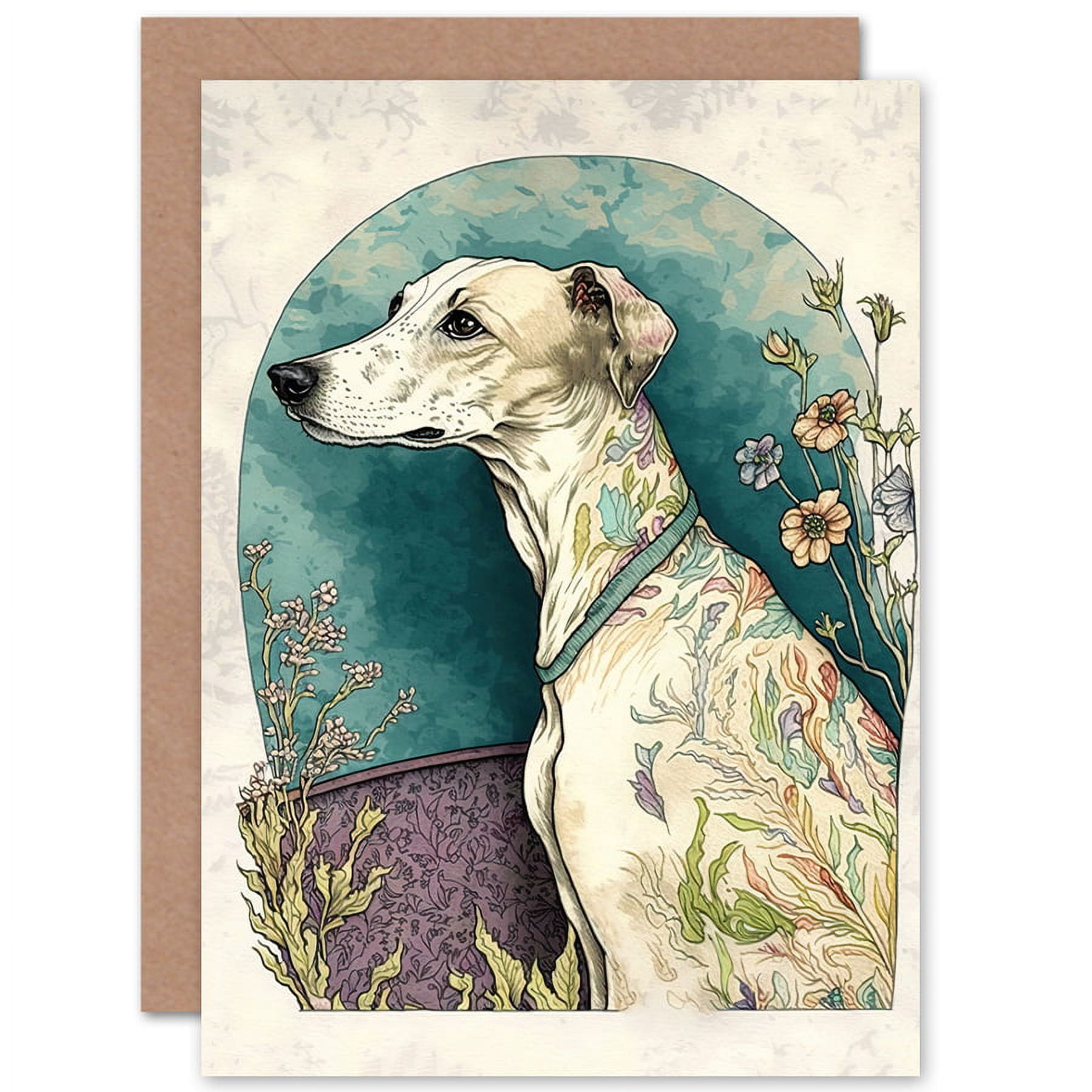 Whippet Dog with Flowers Modern Multicoloured Watercolour Illustration ...