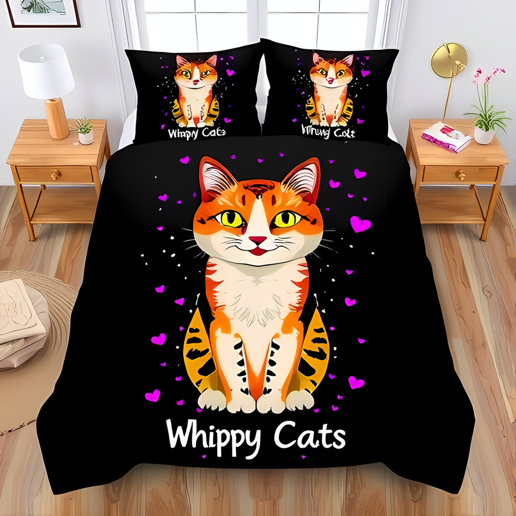 Whippy Cats 3-Piece Duvet Cover and Pillowcase Set - Cartoon Orange ...