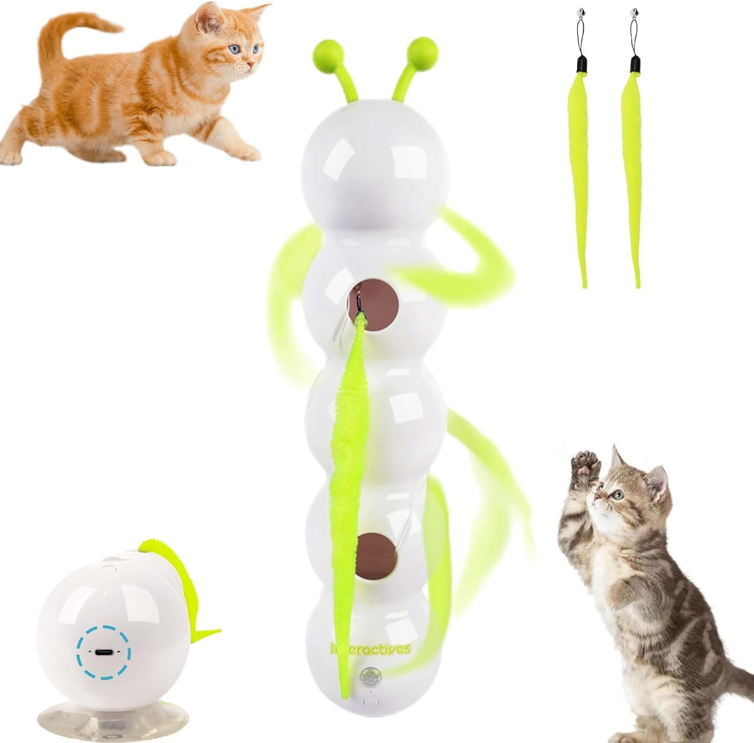 Whirlie Cat Toy, 2025 Smart Motion Cat Toy with Worm Design, Happy Luna ...