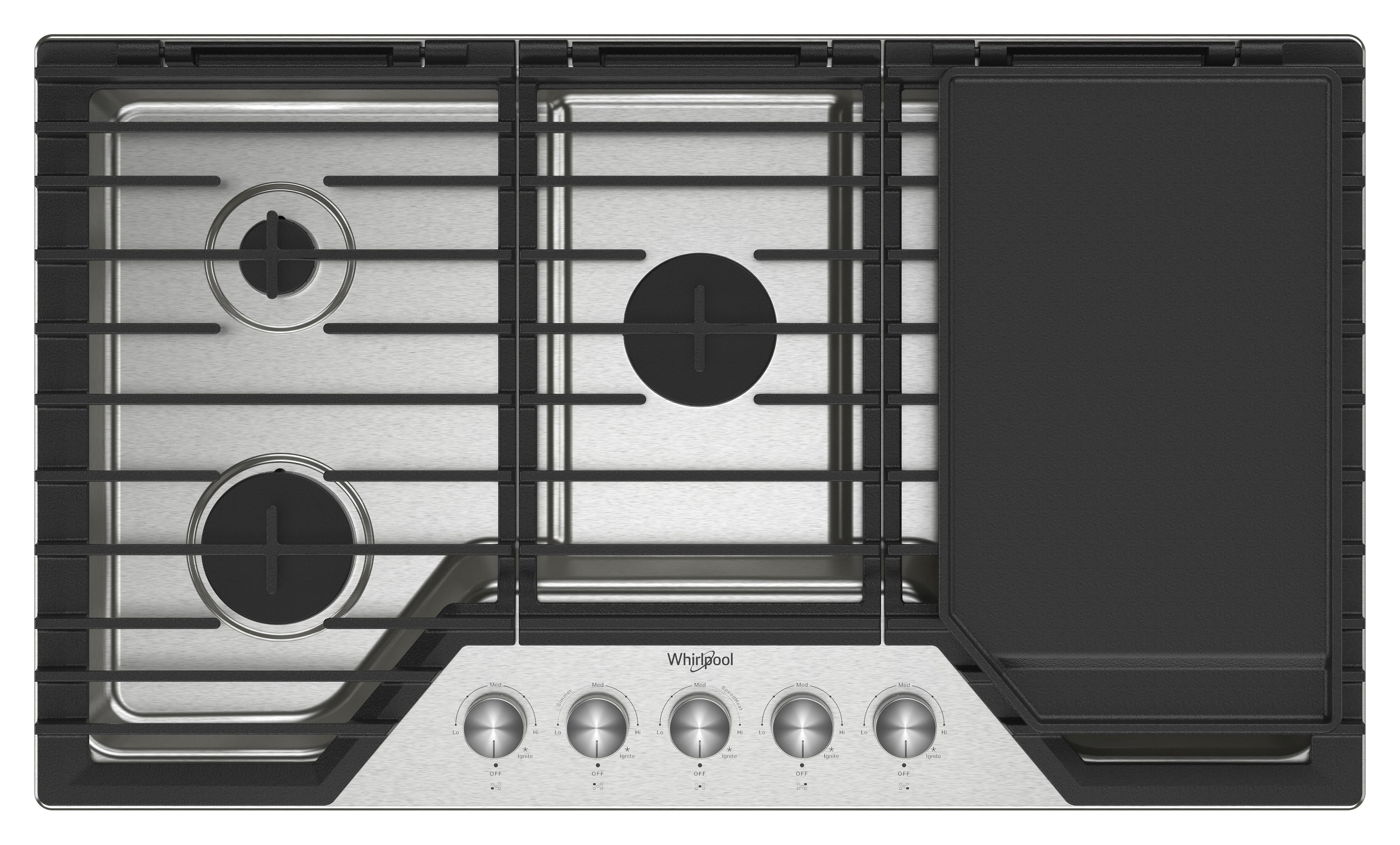 Whirlpool 36 Inch Gas Cooktop, 5 Burner Stainless Steel WCGK7536PS ...