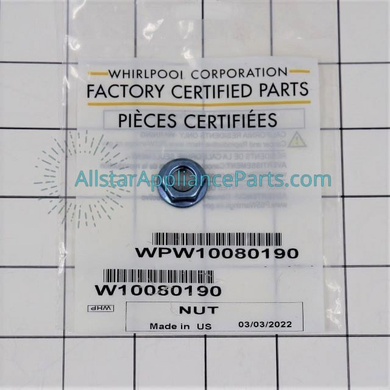 Whirlpool Dryer Hex Nut WPW10080190 - Walmart.com