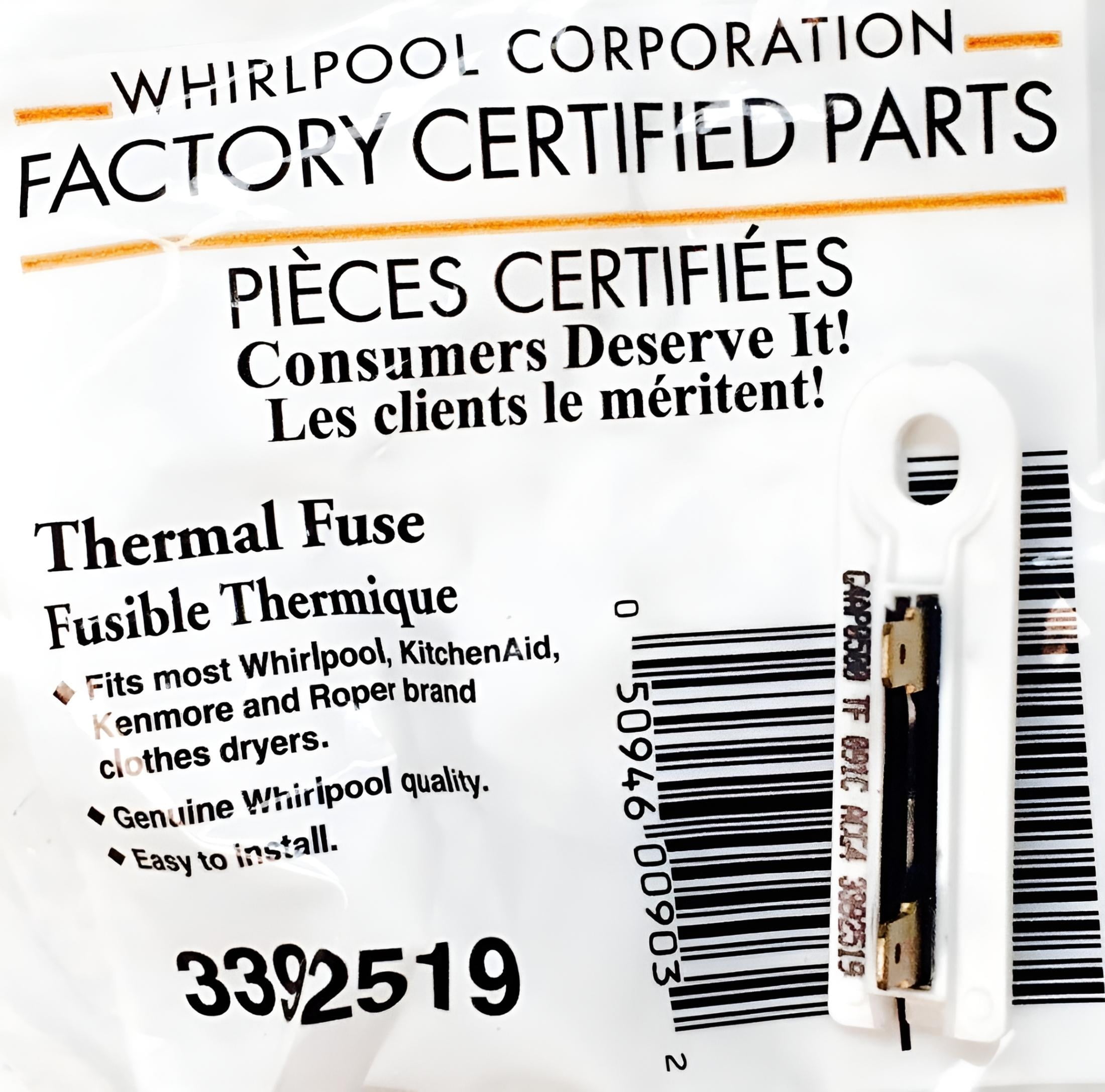 Whirlpool Genuine OEM Dryer Thermal Fuse WP3392519 AP3132867 3388651 ...
