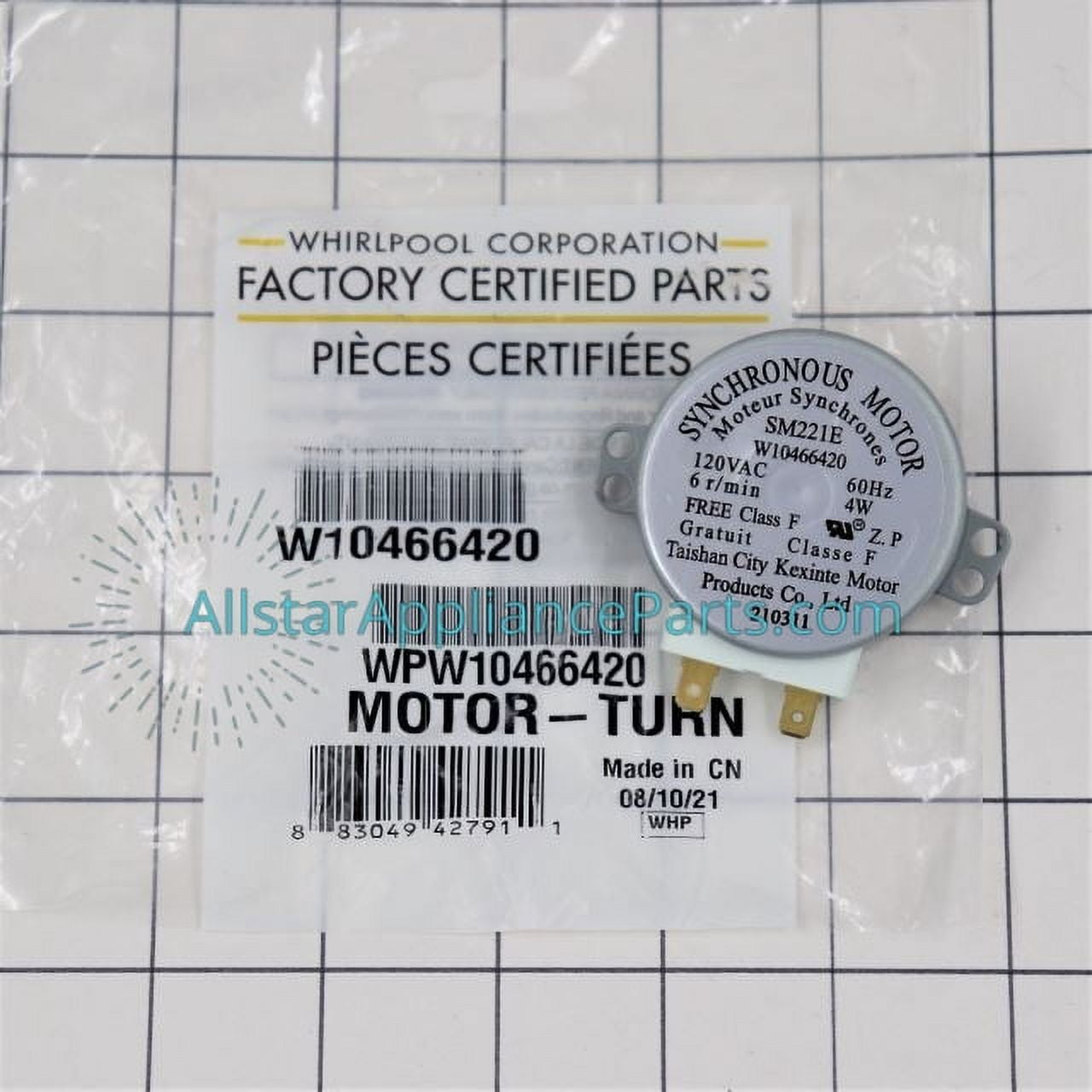 Whirlpool, Microwave Turntable Motor, WPW10466420, OEM Replacement ...