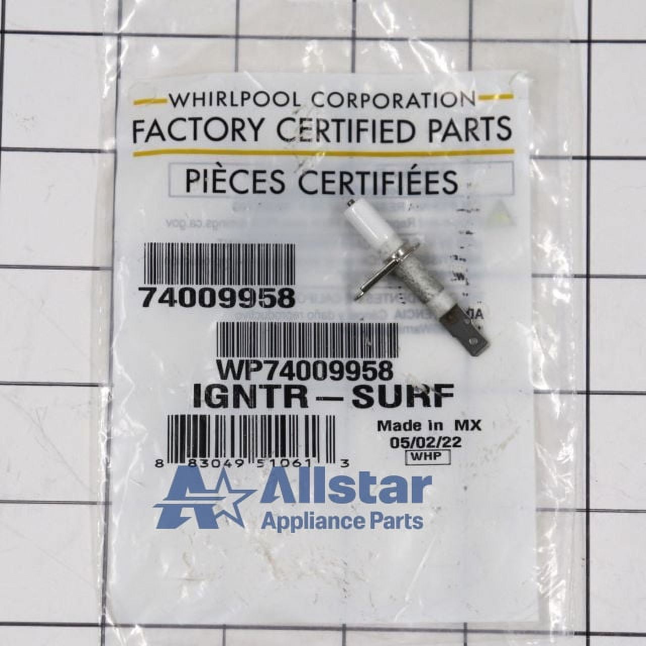 Whirlpool Range/Stove/Oven Spark Electrode WP74009958 - Walmart.com