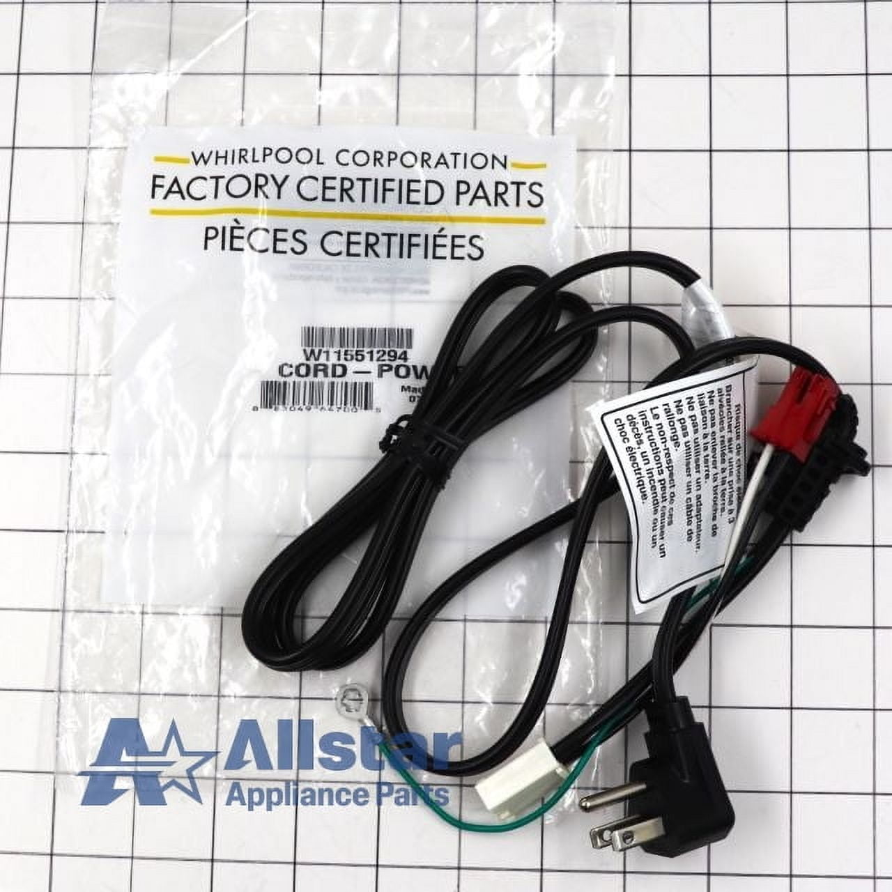 Whirlpool Washing Machine Power Cord W11551294 - Walmart.com