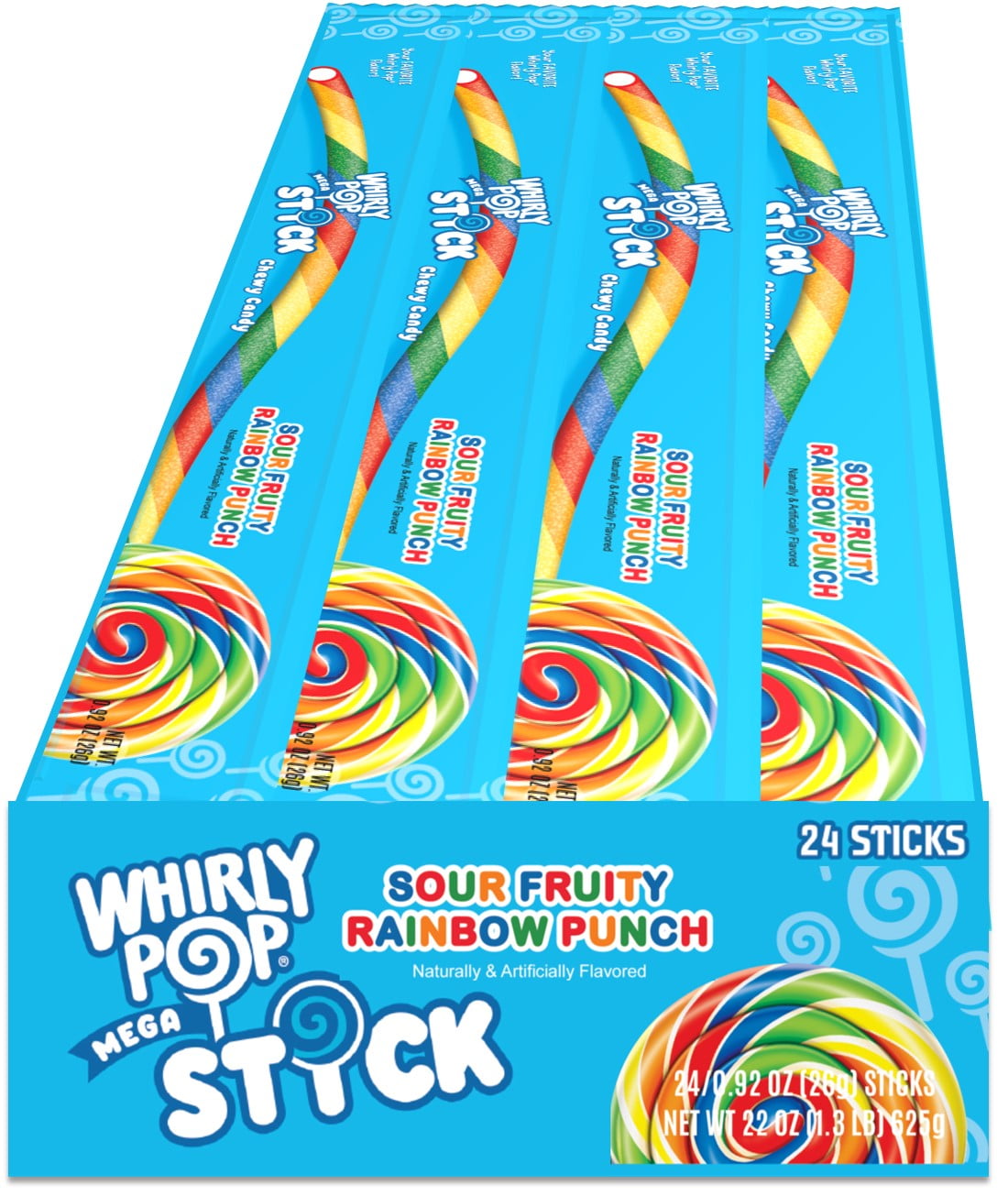 Whirly Pop Mega Stick Sour Fruity Rainbow Punch Chewy Candy, 0.92 Ounce ...