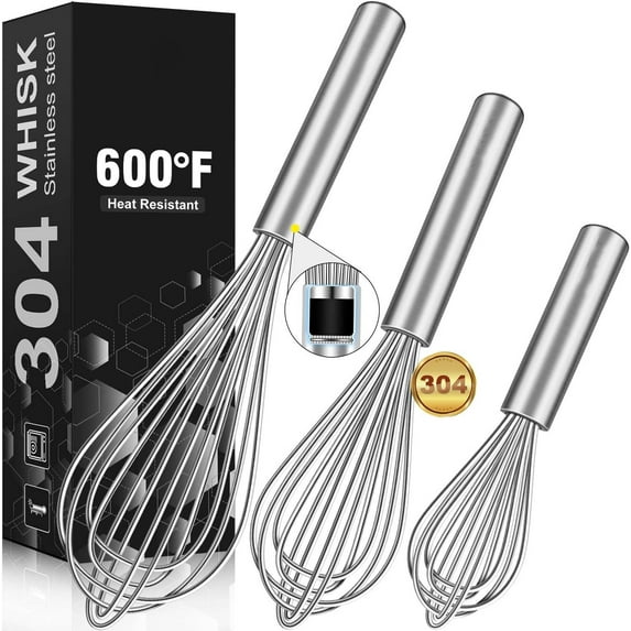 Whisk,304 Stainless Steel whisk,No-Rust 7+9+11inch Whisks for cooking ...