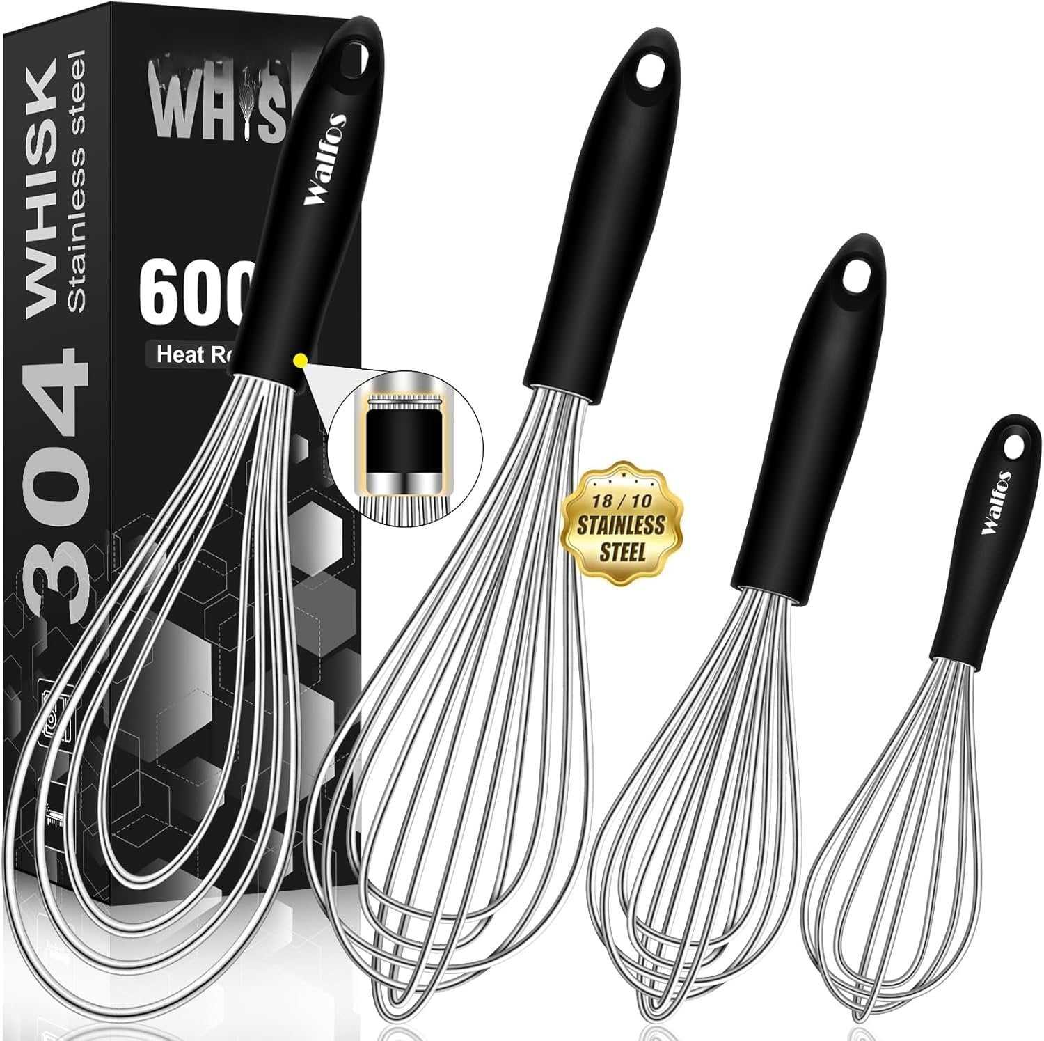 Whisk,Whisks for cooking set, 304 Stainless Whisks, 600?F. for Blending ...