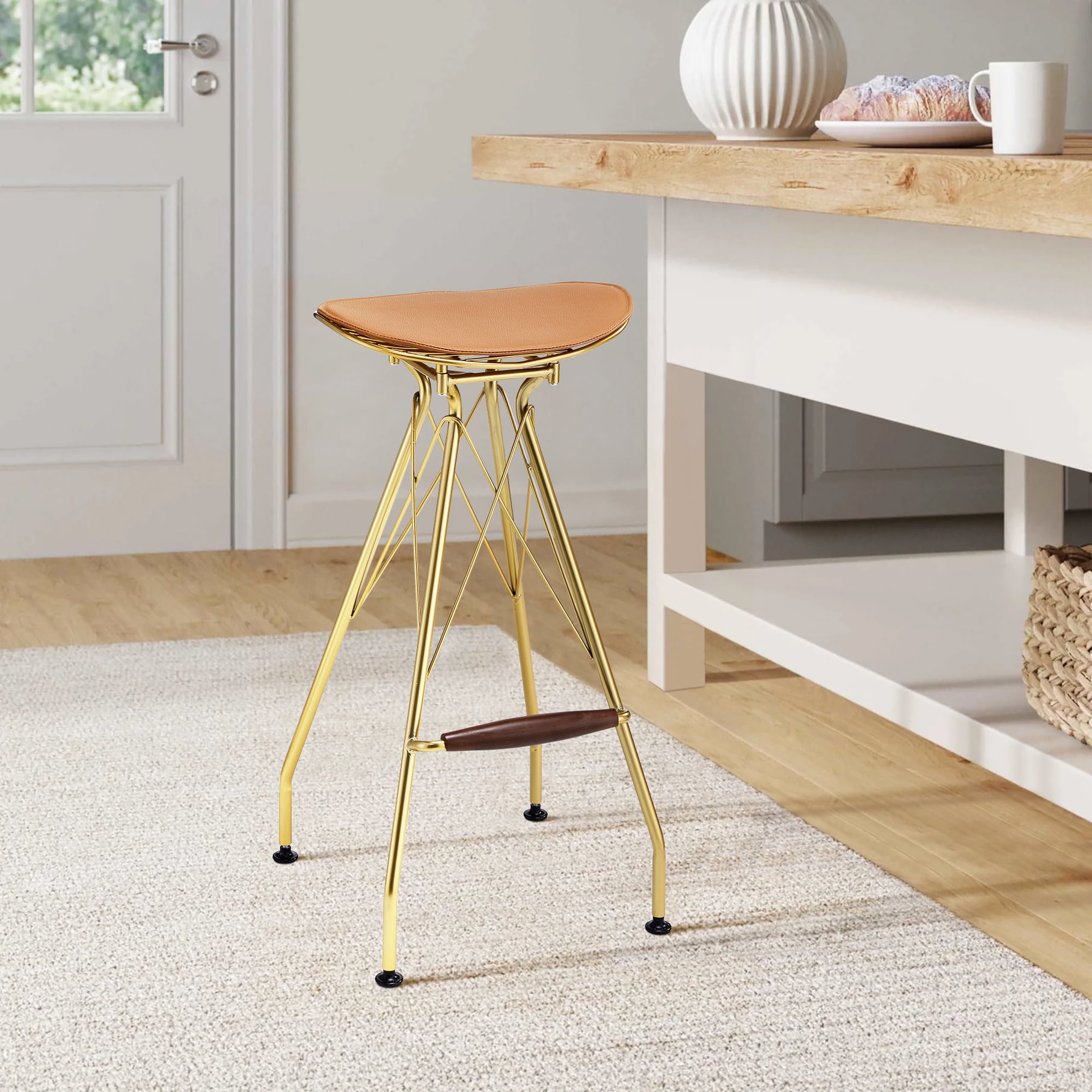 Whiskey And Gold Bar Stools (pair) - Saddle Seat With Footrest For A ...