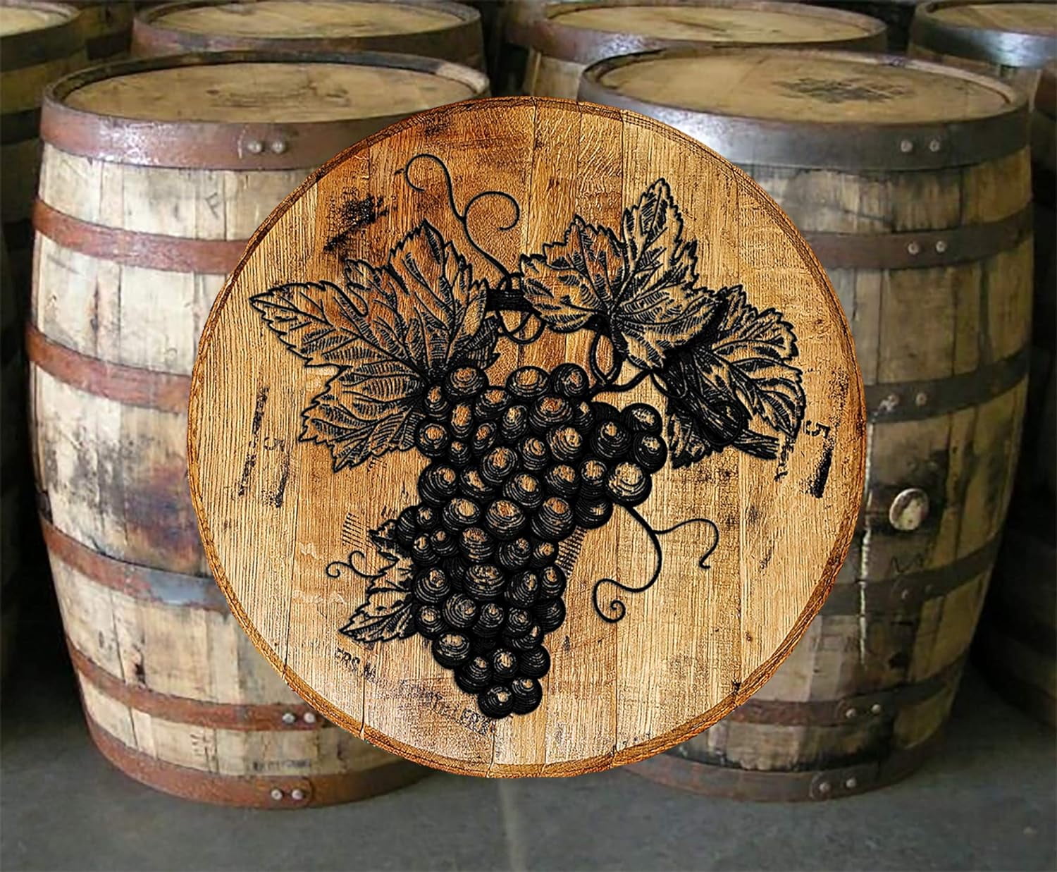 Whiskey Barrel Head Wine Grapes Leaves Fruit Bar Sign Décor - Walmart.com