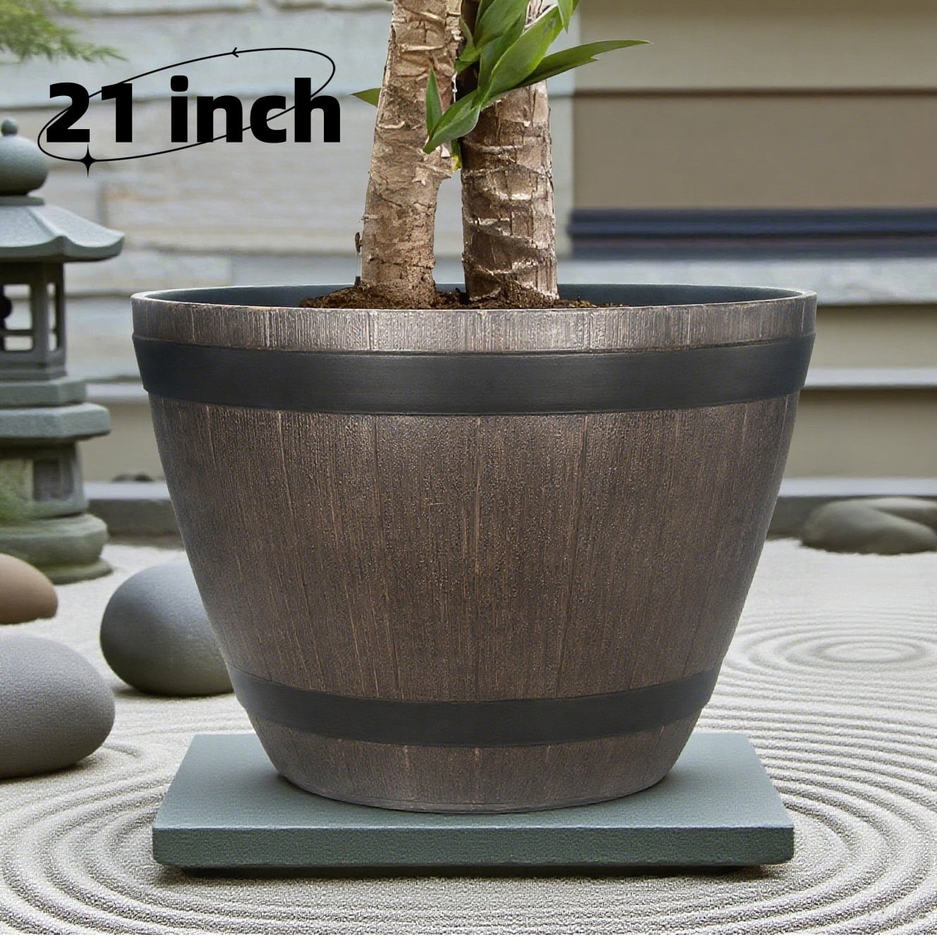 Gamexcel Whiskey Barrel Planter Pot Large - 20.5” x 14.5'' Weathered ...