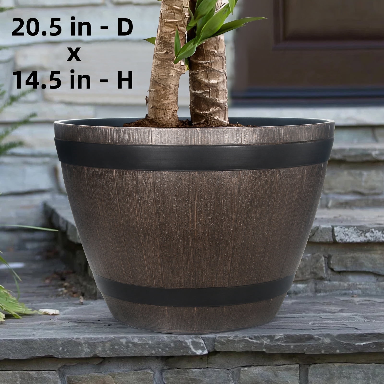Whiskey Barrel Planter Pot Large - 20.5” x 14.5'' Weathered Oak Barrel ...