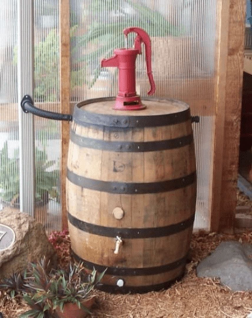 Whiskey Barrel Rain Barrel c/Red Pitcher Pump-Flex-Fit Water Diverter ...