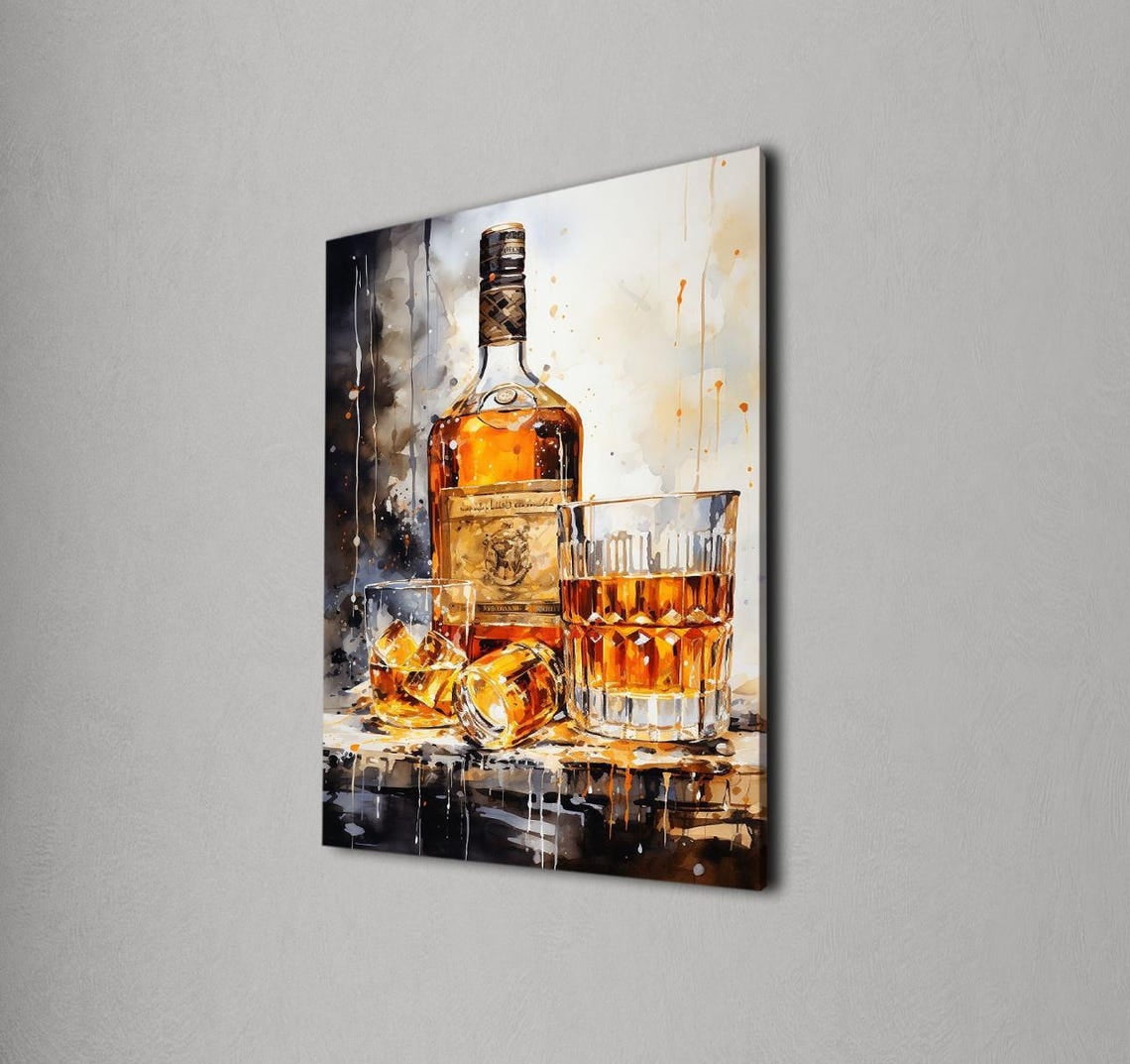 Whiskey Bottle Wall Art, Classic Bar Decor Print, Bourbon, Whiskey ...