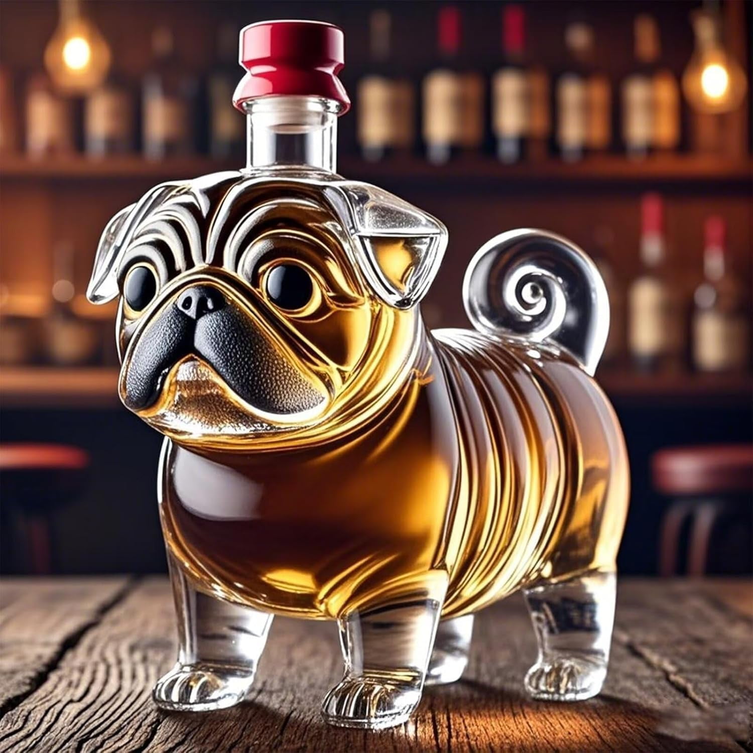 Whiskey Decanter Bottle - Art Statue, Pug-Shaped Whiskey Decanter，280ml ...