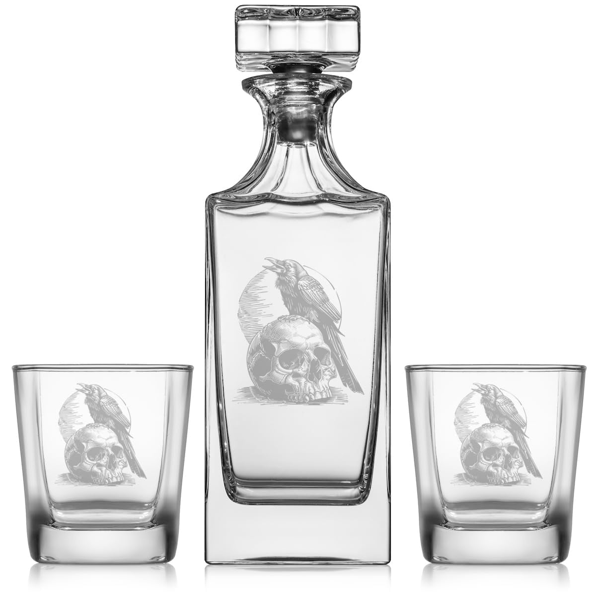 Whiskey Decanter Gift Set With 2 Whiskey Old Fashioned Rocks Glasses ...