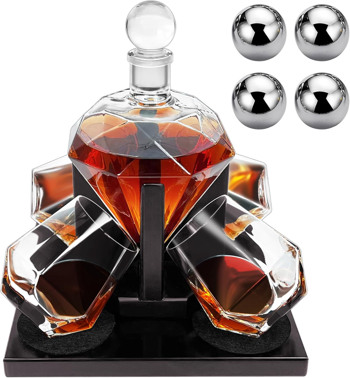 Whiskey Decanter Set, Diamond Decanter Set with 4 Glasses 4 Whiskey ...