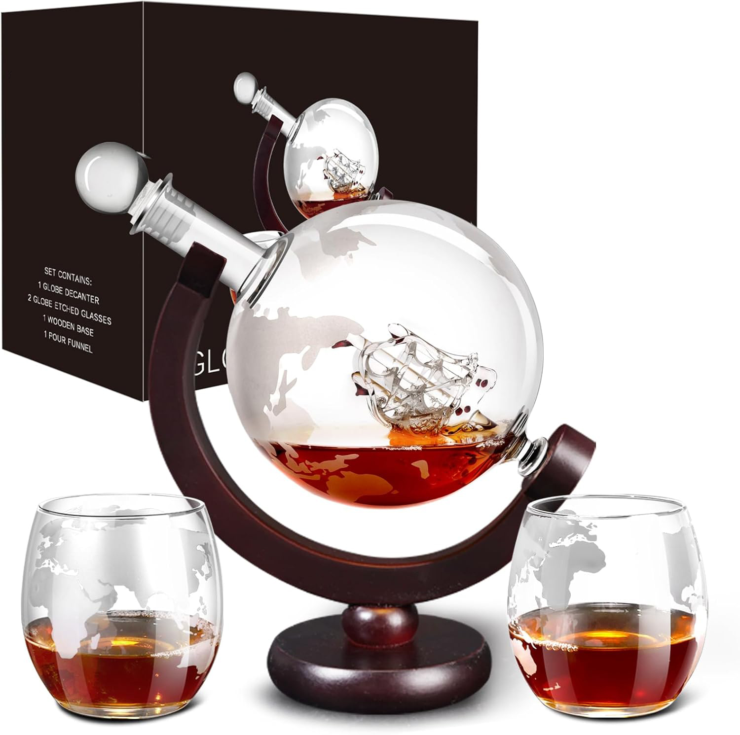 Whiskey Decanter Set,Gift for Men Dad Christmas, Decanter Globe Set ...
