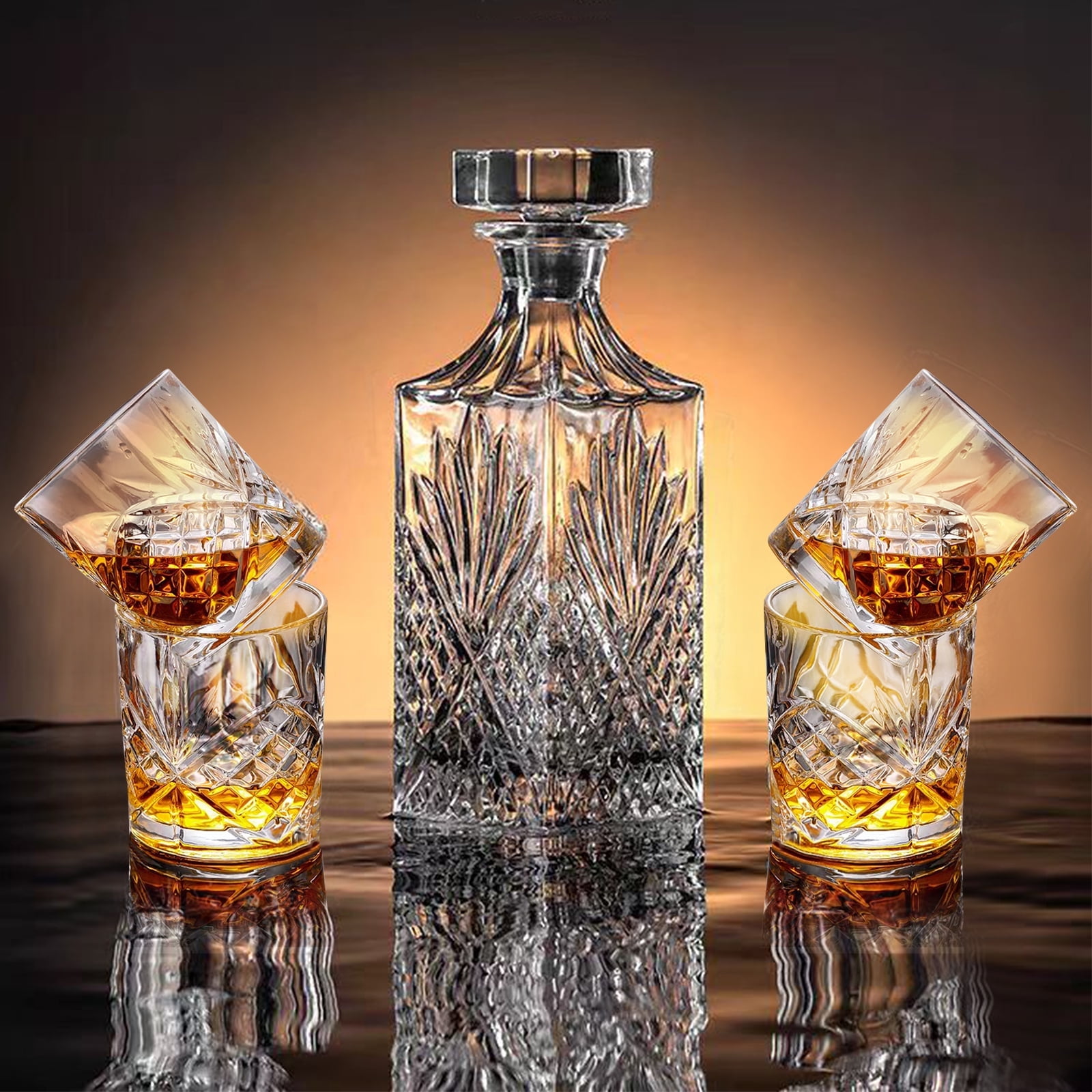 Taotique Whiskey Decanter Set, Crystal Glassware, 26 oz Decanter, 4 ...