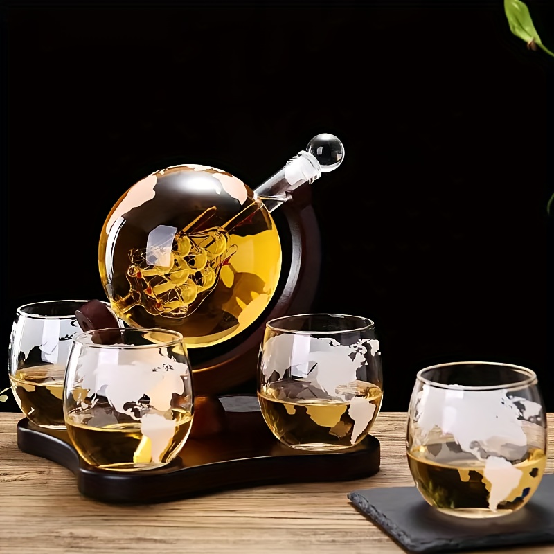 Whiskey Decanter Set World Etched Globe Decanter Antique Marine Glass ...