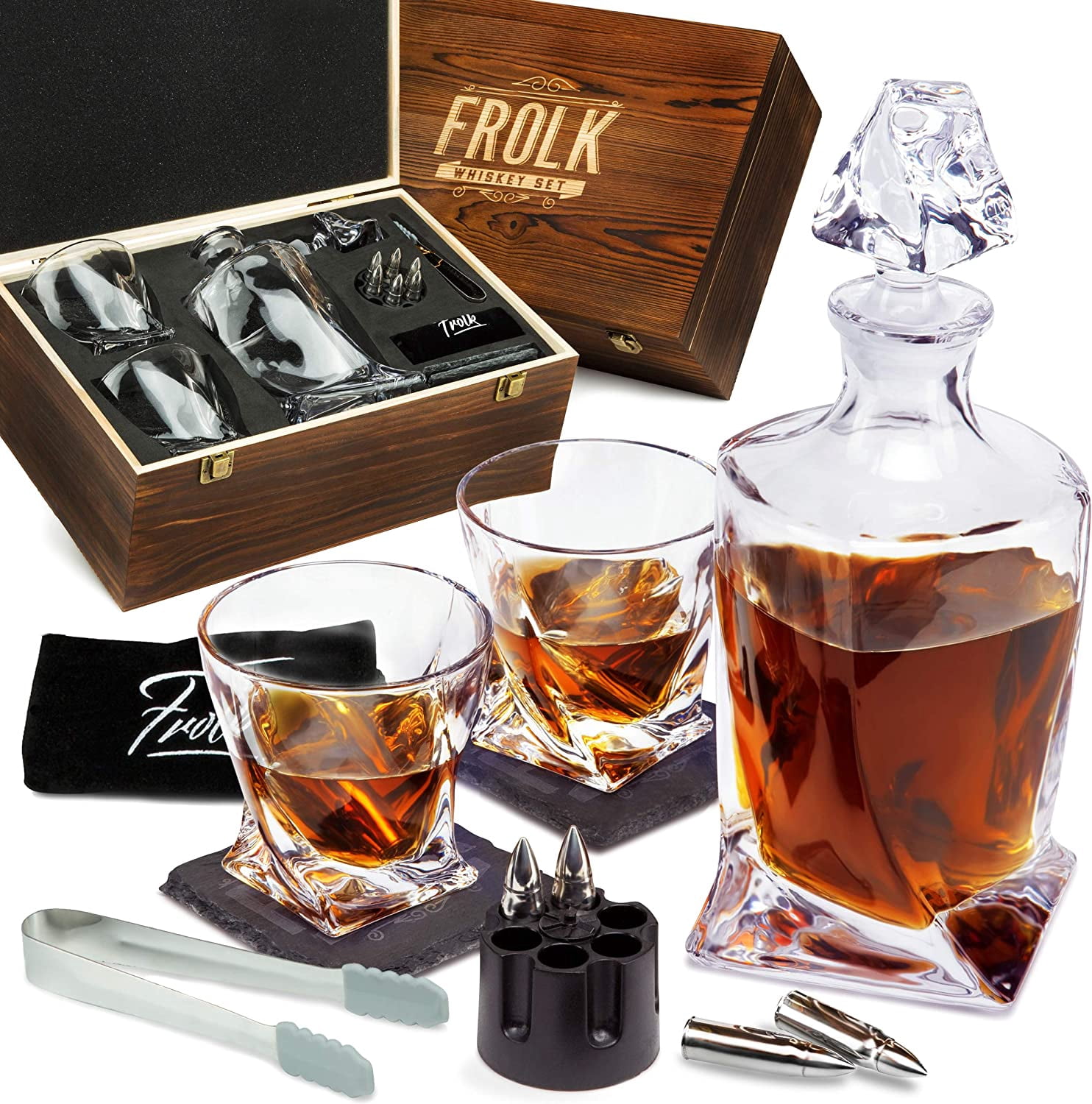 Whiskey Decanter and Stones Gift Set for Men - Whiskey Decanter, 2 ...