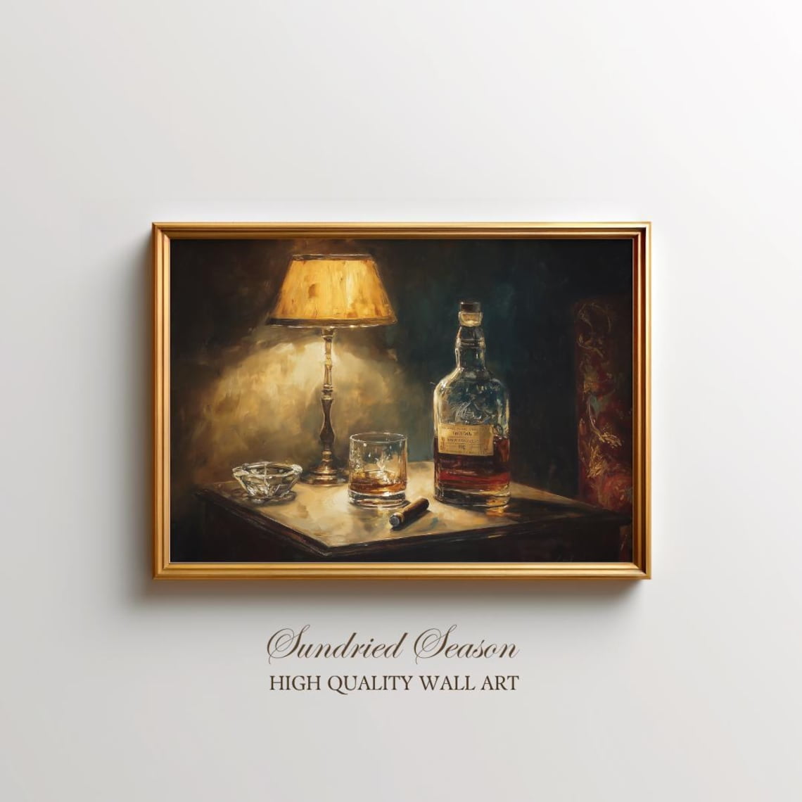 Whiskey Glass & Cigar Still Life Print, Warm Lamp Bar Man Cave Art ...
