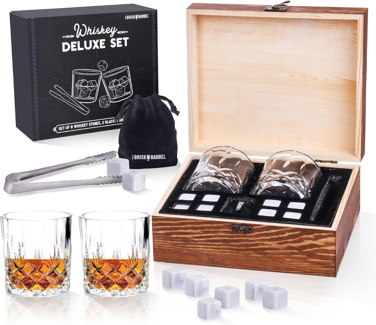 Whiskey Glass Gift Set with Whiskey Stones, Two Pcs of Glasses, Tongs ...