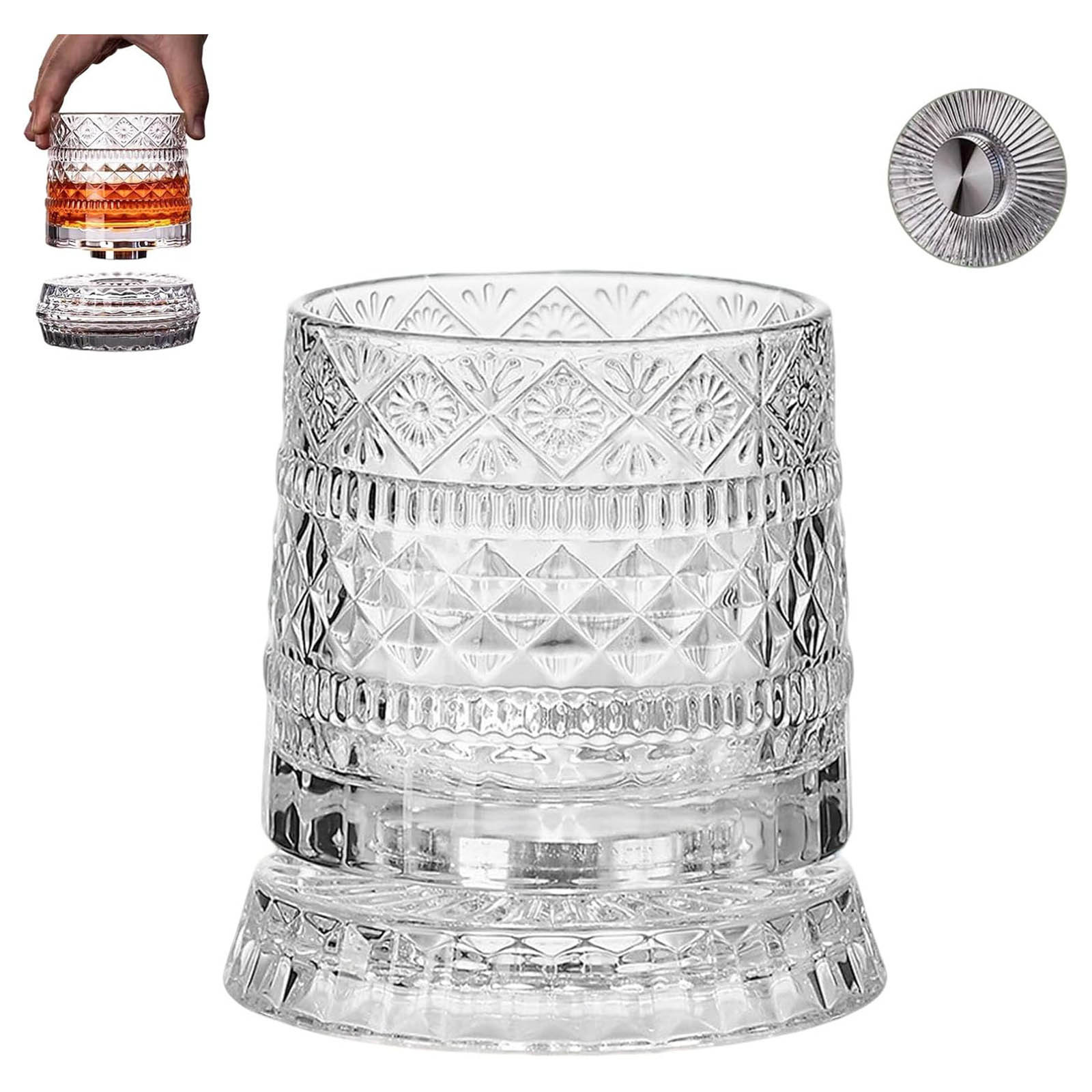 Whiskey Glass Gifts for Men, 360 Degree Rotating Whiskey Glass ...