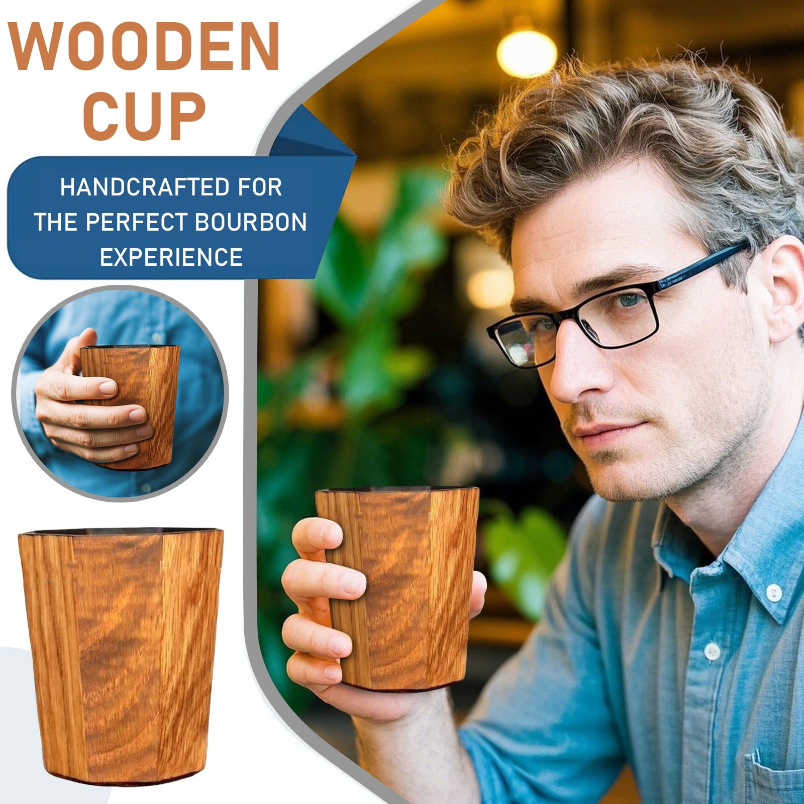 Whiskey Grail - Never Drink Alone - Artisan Wooden Whiskey Cup – Wooden Bourbon Cup for Men, Old ...