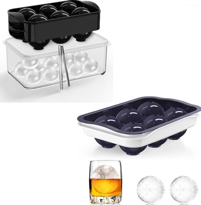Whiskey Ice Ball Maker + Round Ice Cube Tray with Ice Bin (2 Pack ...