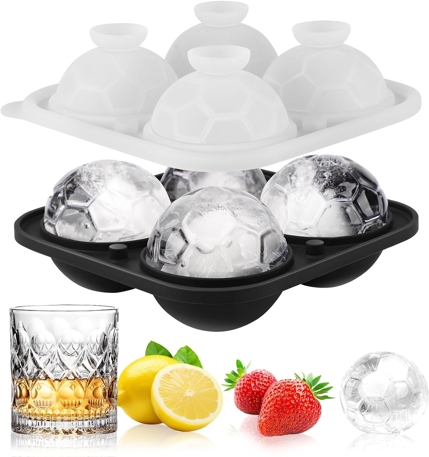 Whiskey Ice Ball Maker, Silicone Large Round Ice Ball Mold with Lid ...