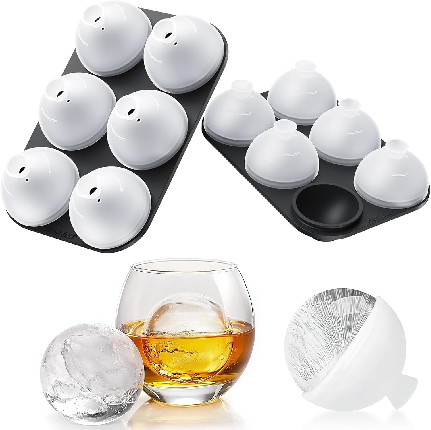 Whiskey Ice Ball Mold - 1.8 Inch Silicone Maker With Individual Lid for ...