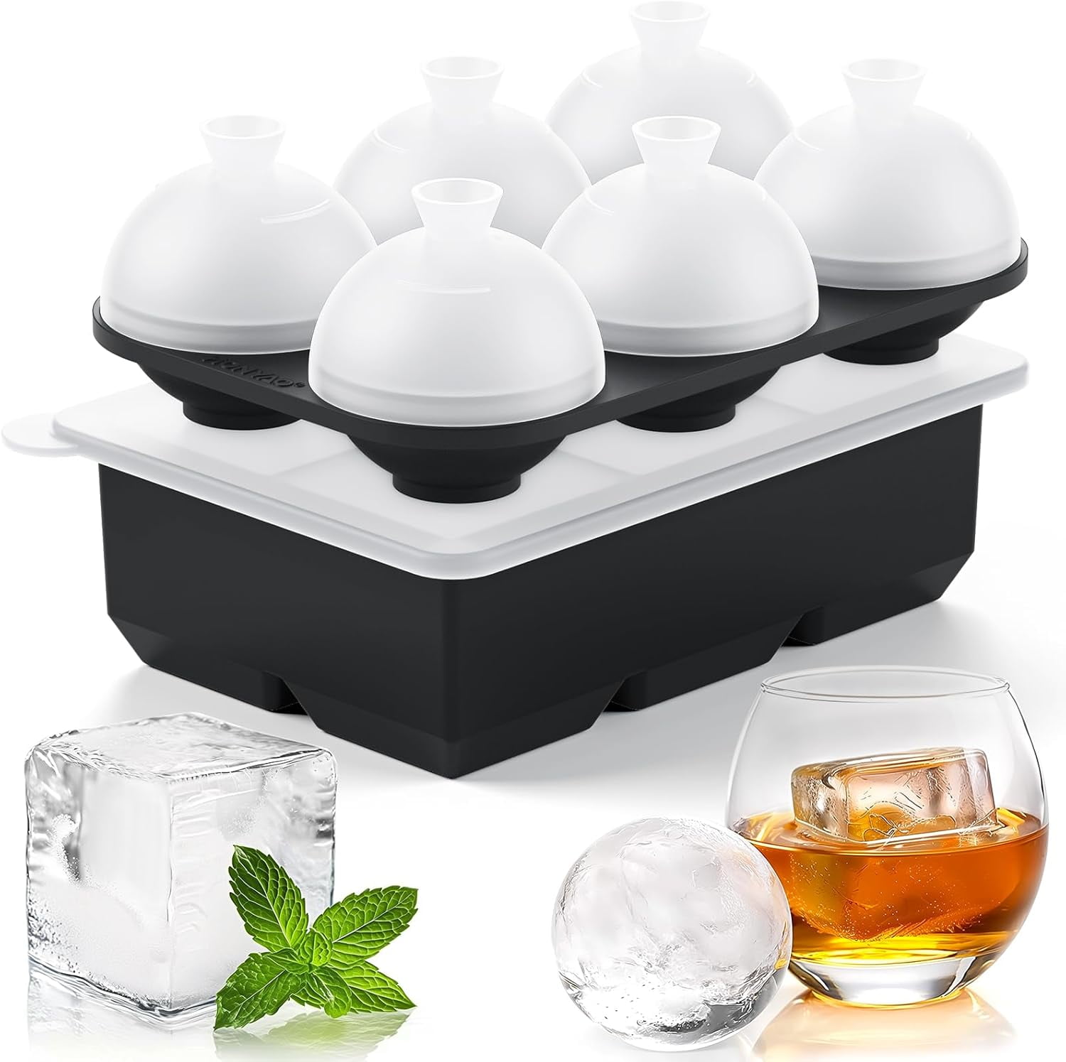 Whiskey Ice Ball Mold - 1.8 Inch Silicone Maker With Individual Lid for ...