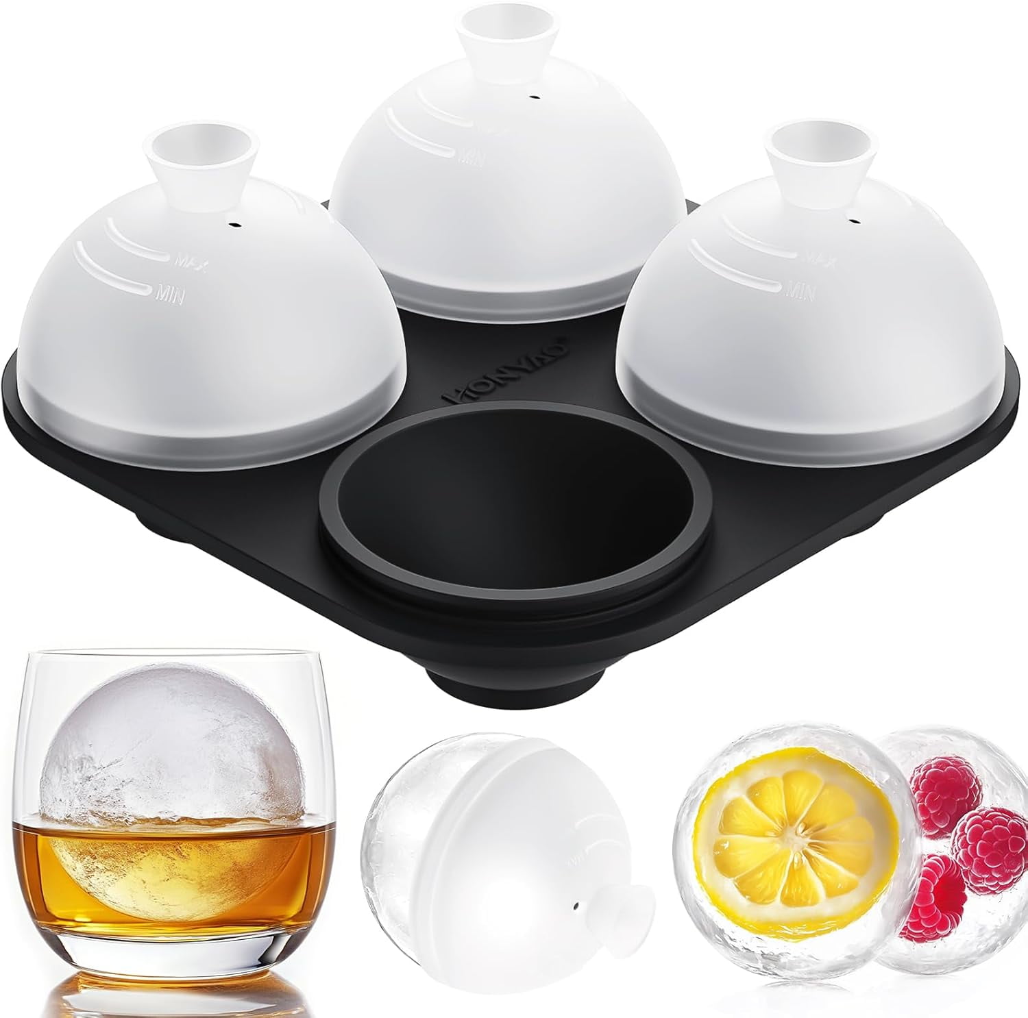 Whiskey Ice Ball Mold, Ice Ball Maker Mold 100% Silicone Round Sphere ...