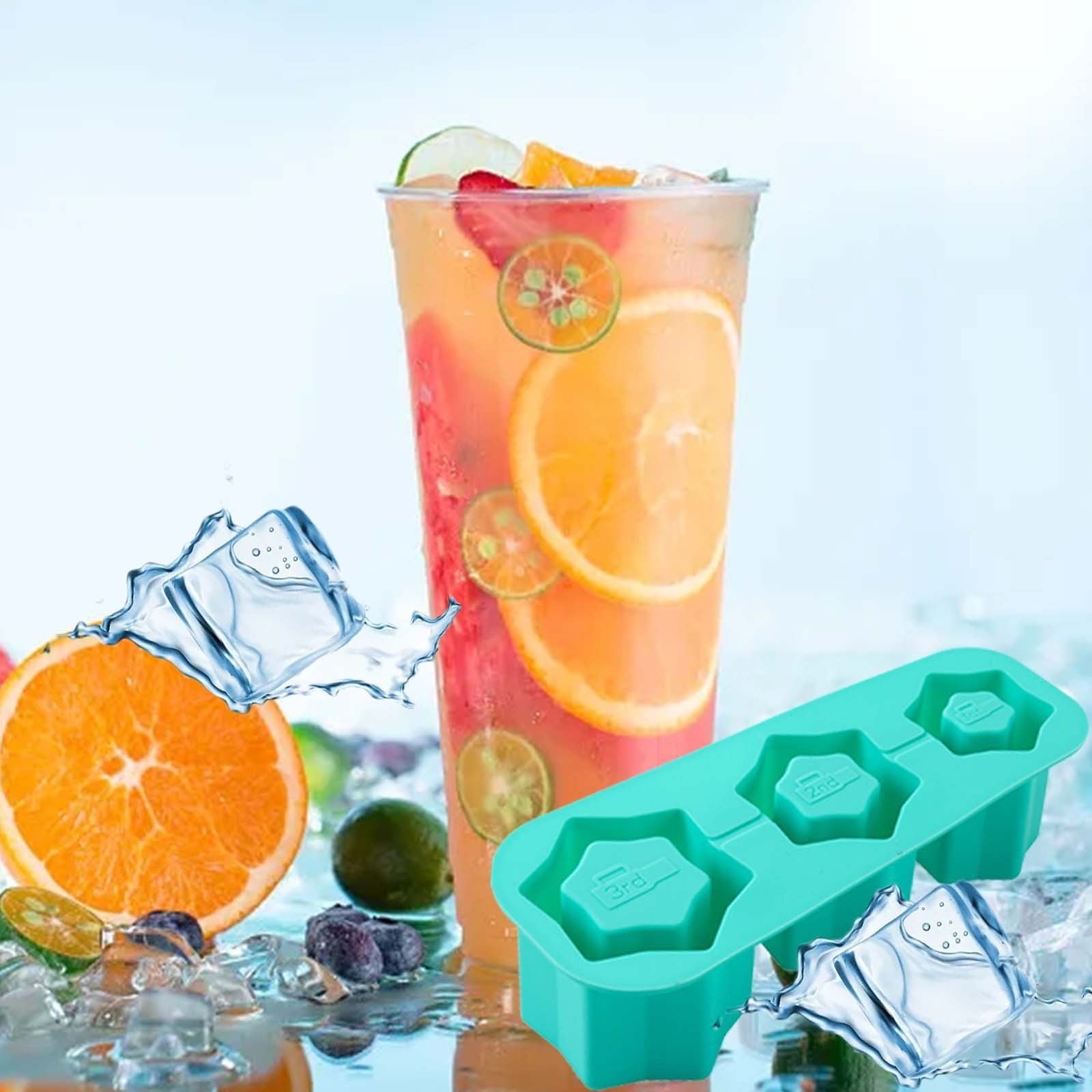 Whiskey Ice Mold Reusable ice tray with lid, suitable for 3 hollow ...