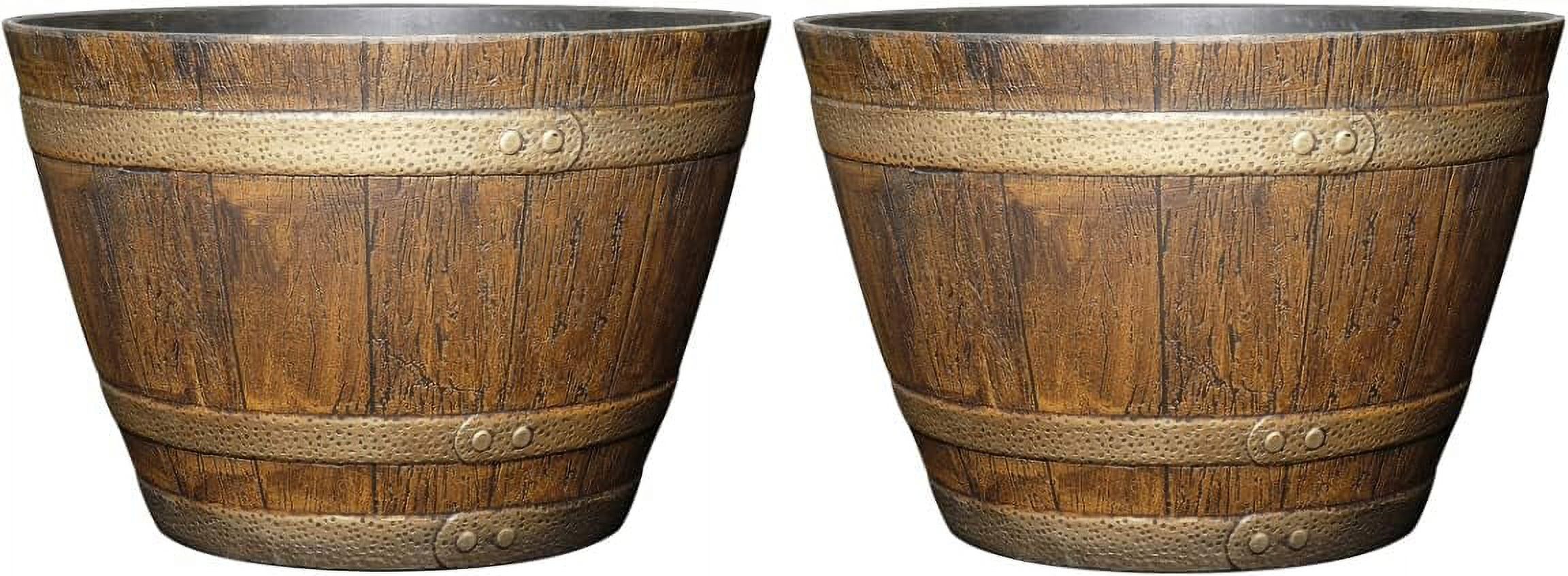 Whiskey Plastic Resin Flower Barrel Planter, 15", Oak Brown (2 Pack ...