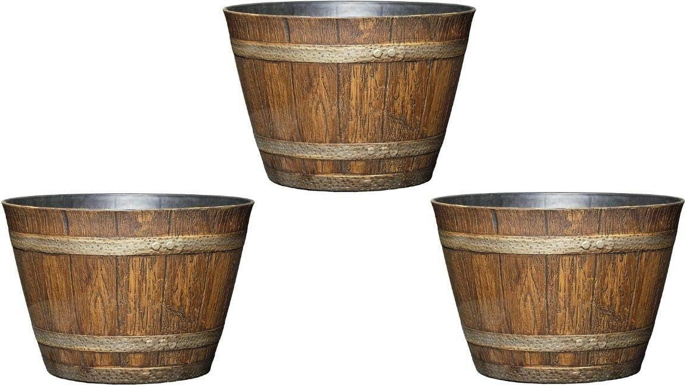Whiskey Plastic Resin Flower Barrel Planter, Oak Brown, 9" (Pack of 3 ...
