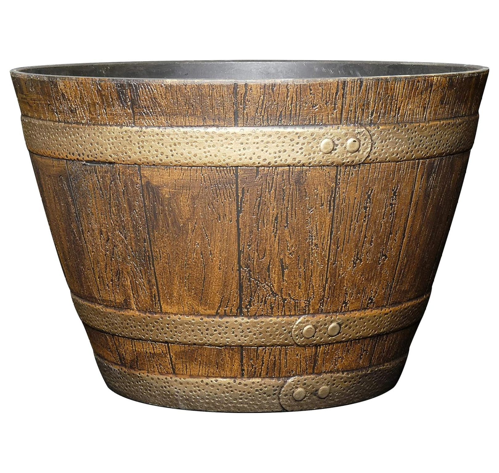 Whiskey Plastic Resin Flower Pot Barrel Planter, Oak Brown, 15" 1-Pack ...
