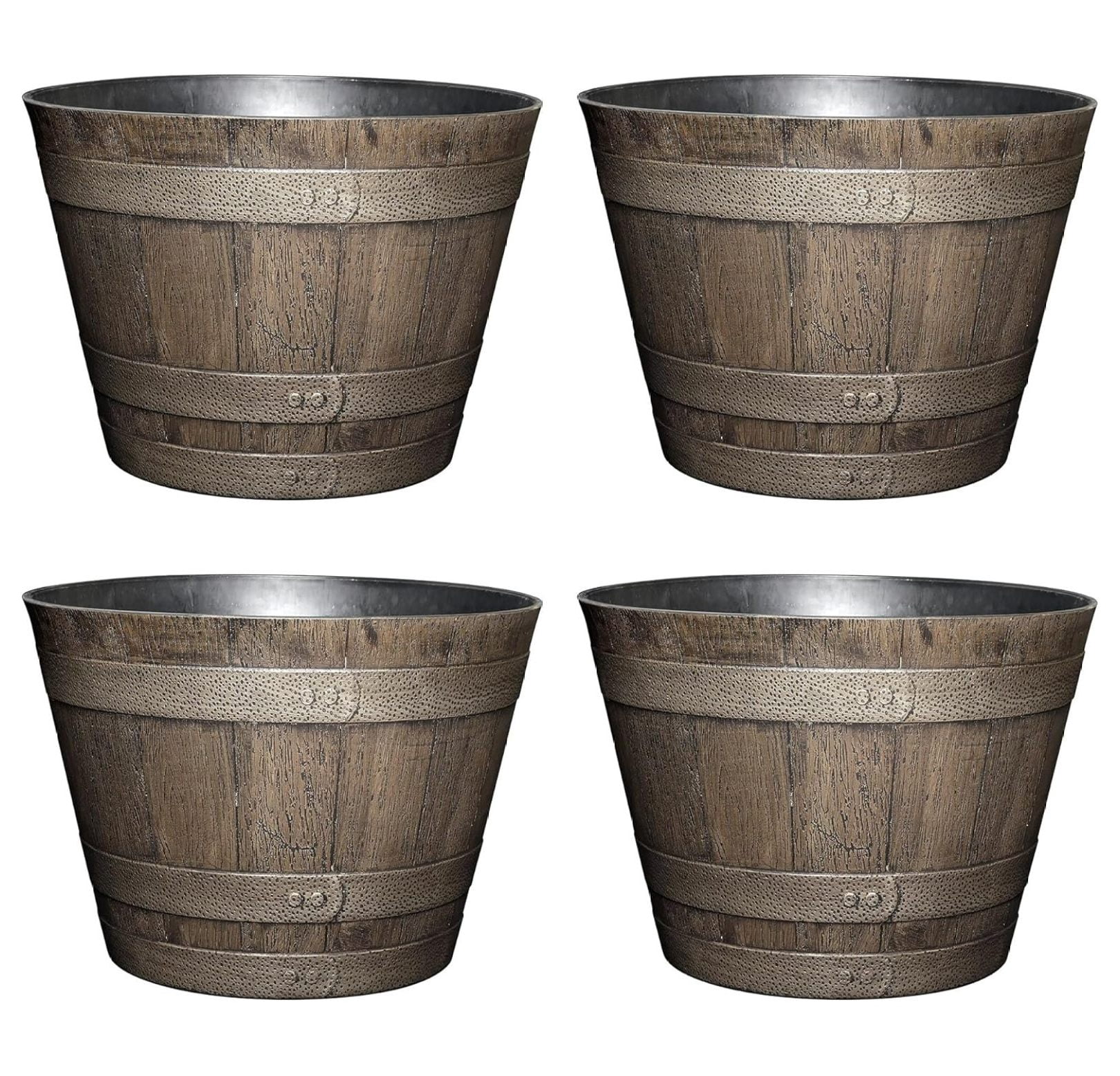 Whiskey Plastic Resin Flower Pot Barrel Planter, Oak Brown, 20.5" (4 ...