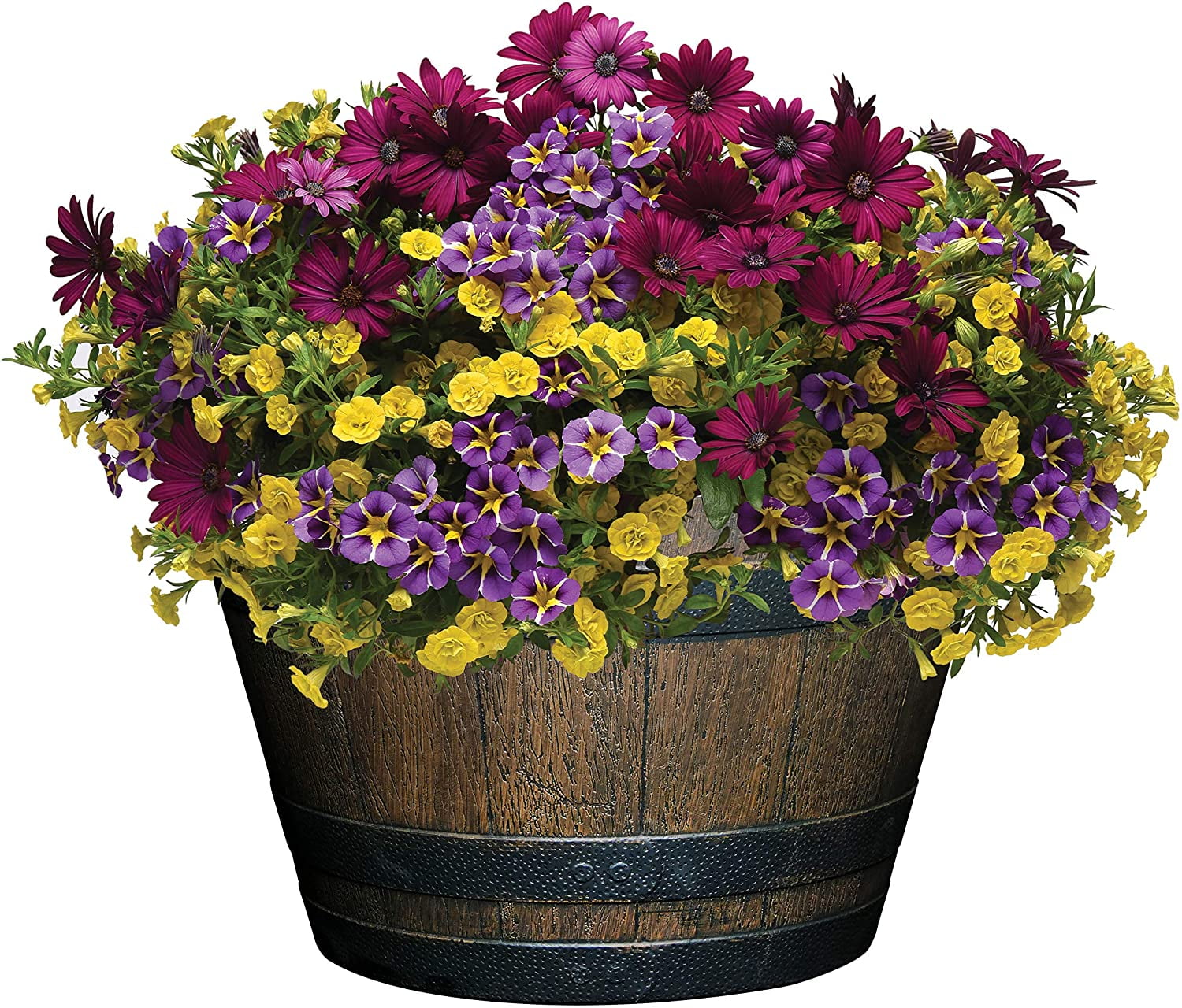 Whiskey Plastic Resin Flower Pot Barrel Planter, Walnut Brown, 20.5 ...