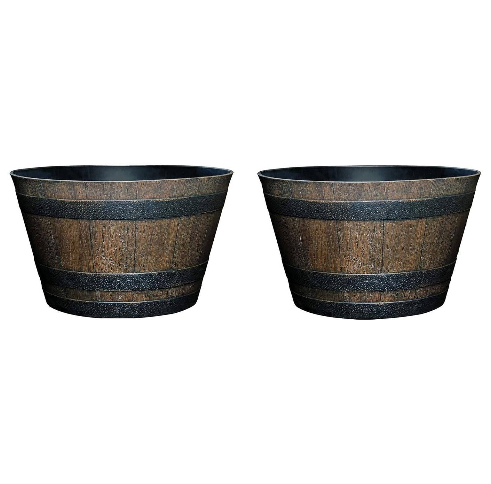 Whiskey Plastic Resin Flower Pot Barrel Planter, Walnut Brown, 20.5 ...