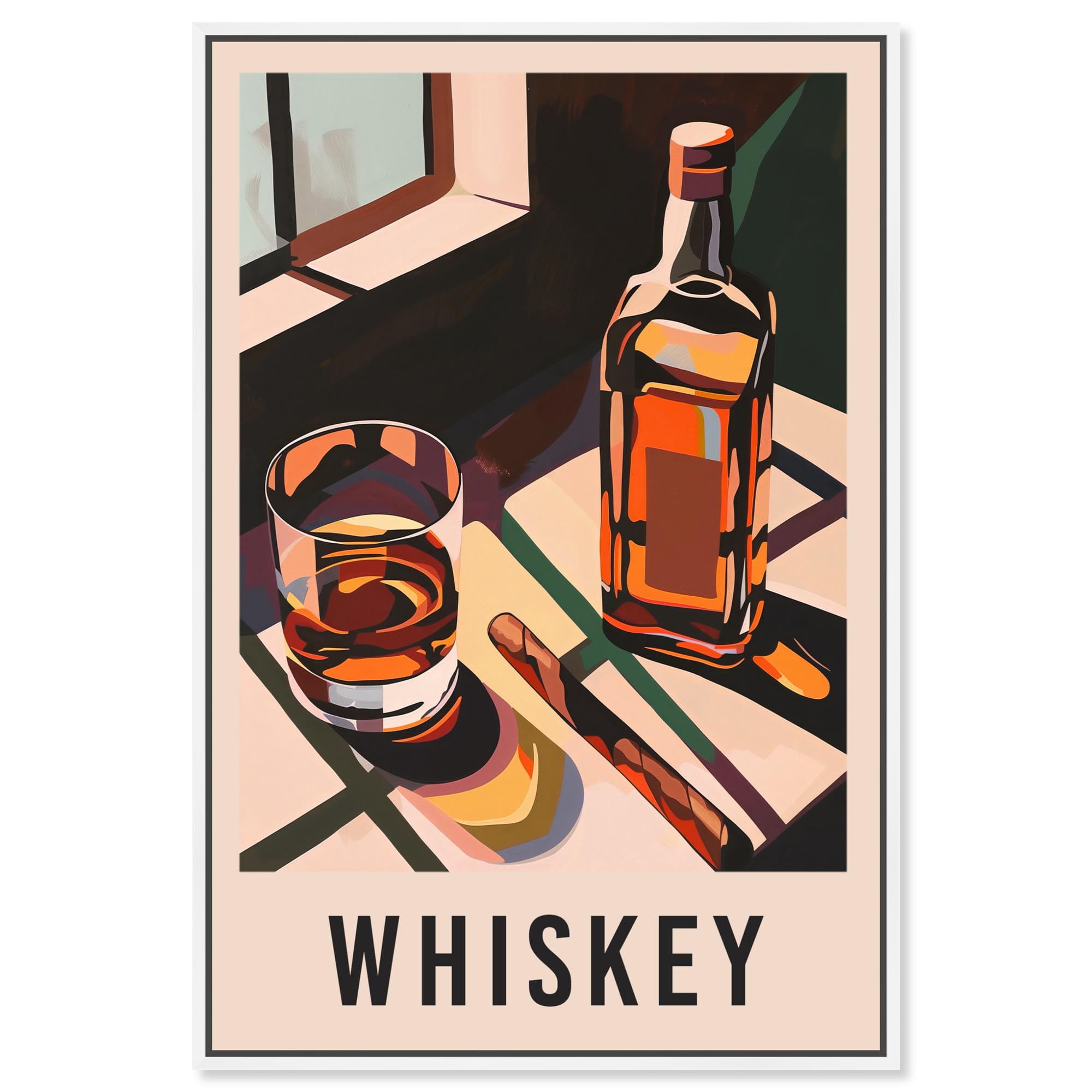 Whiskey Poster Canvas Bar Cart Art by Art Remedy, White Frame, 20 x 30 ...
