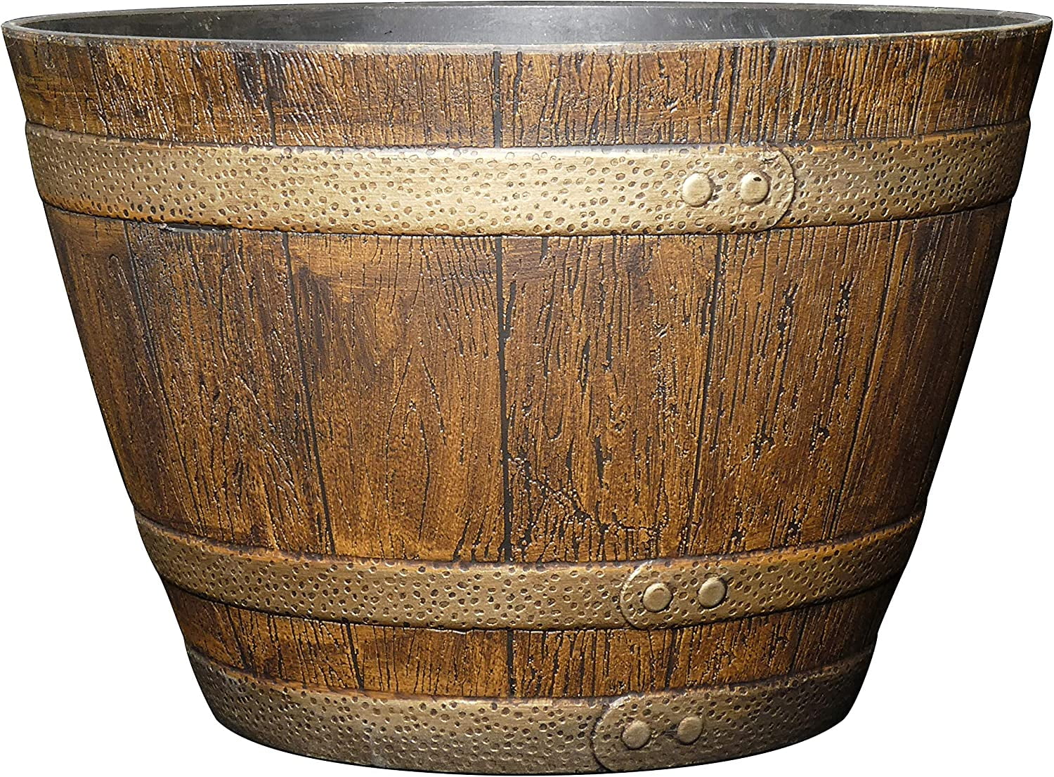 Whiskey Resin Flower Barrel Planter, Distressed Oak, 15" - Walmart.com