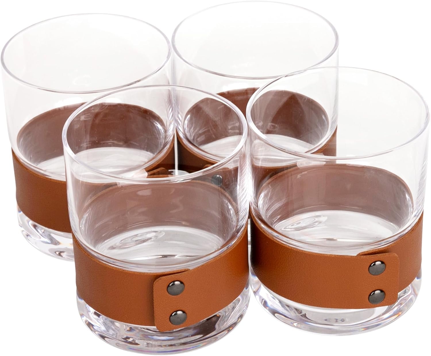 Whiskey Rock Glasses with Leather B | Set of 4 | 13-Oz Old Fashion ...