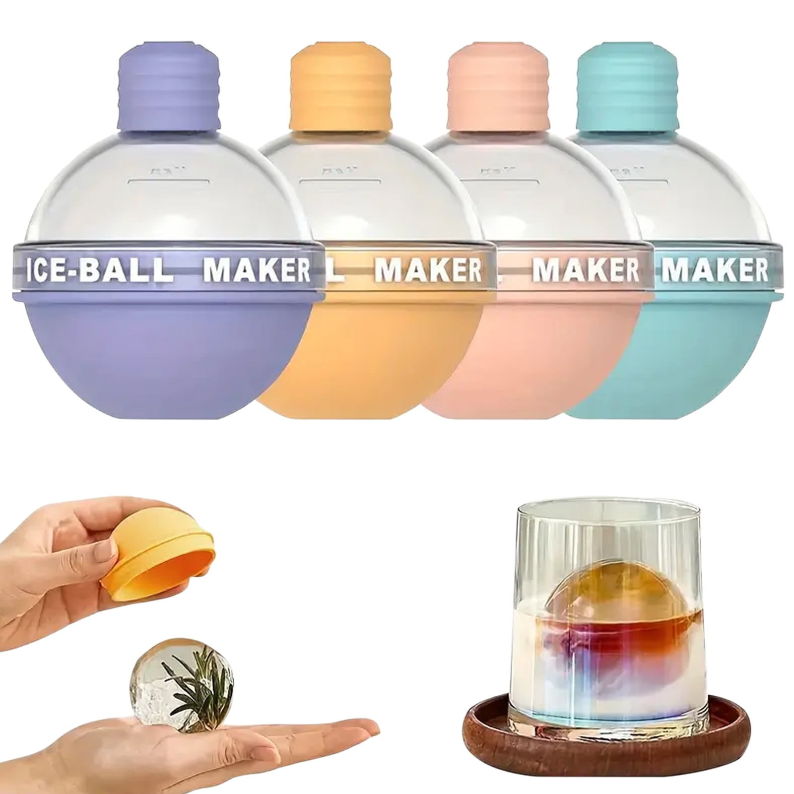 FORICOM 4 PCS Large Light Bulb-Shaped Ice Cube Molds With Funnel Lid ...